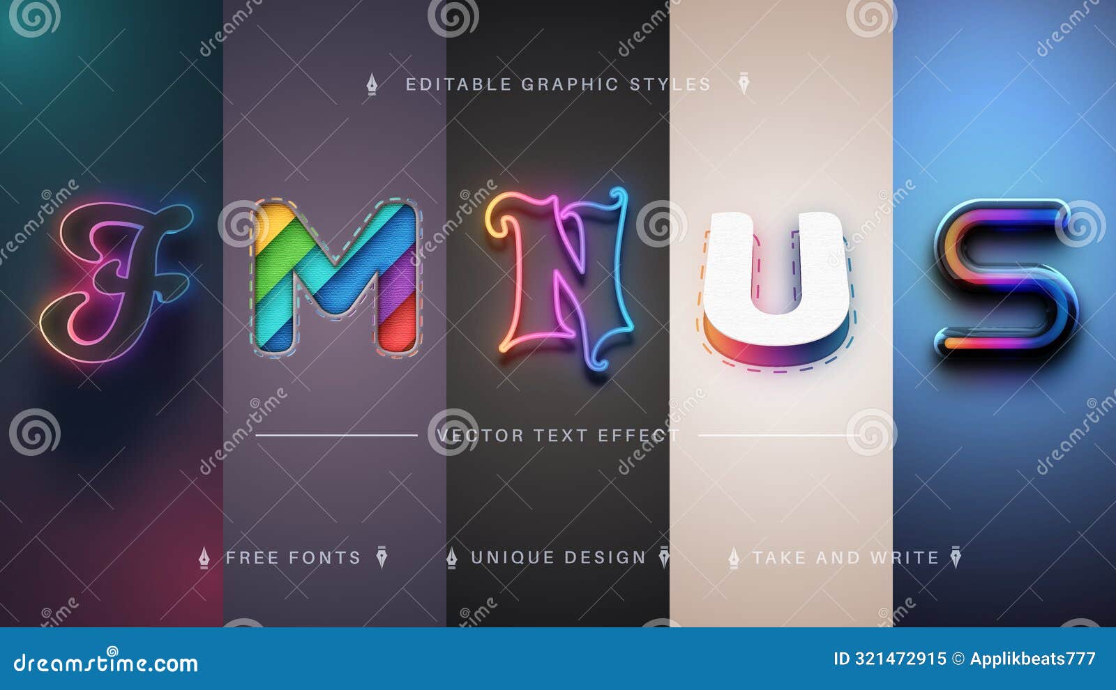 Set 5 Fantasy Editable Text Effects, Font Styles Stock Vector ...