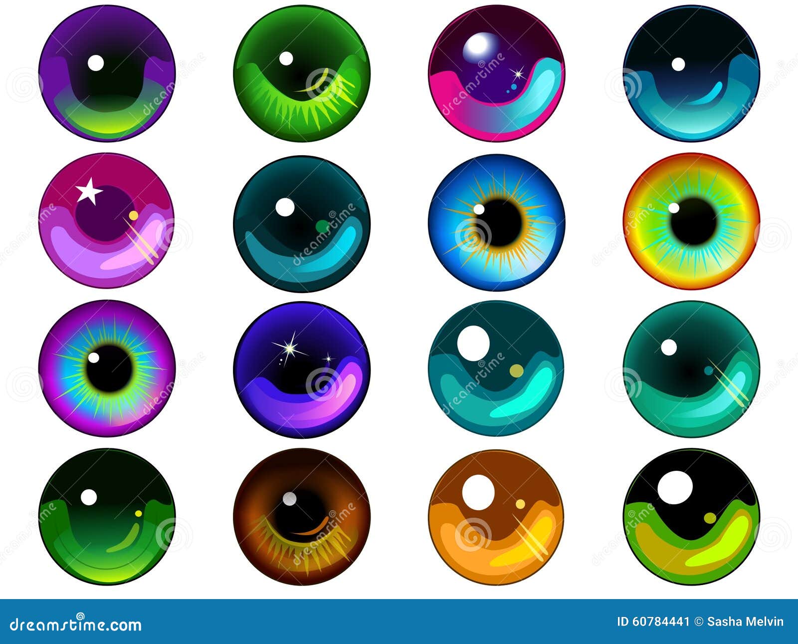 Set of 16 Fantasy Eyes stock illustration. Illustration of colored ...