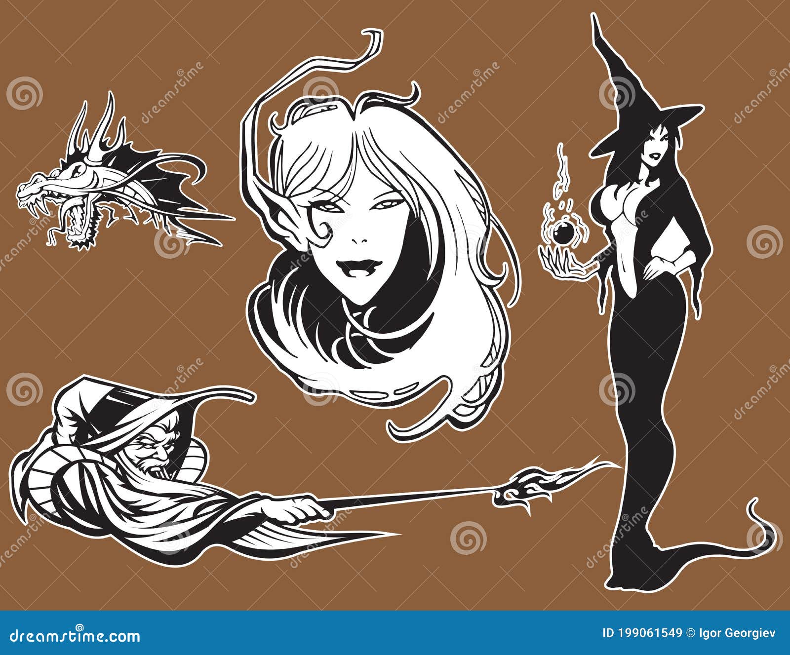 Fantasy Tattoo Set. Set Of Labels And Elements. Vector Set Illustration ...