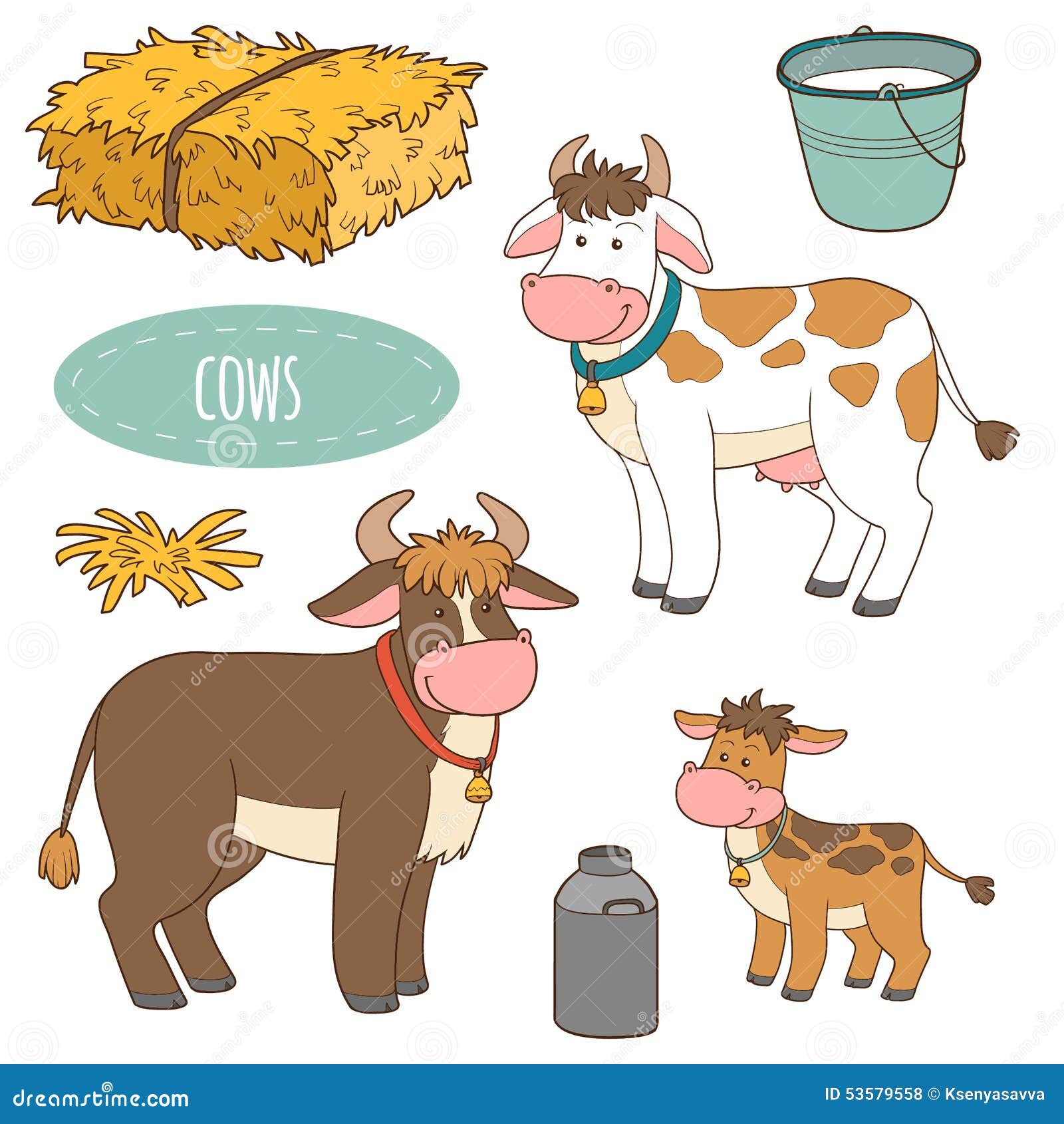 Set Of Farm Animals And Objects, Vector Family Cows | CartoonDealer.com ...