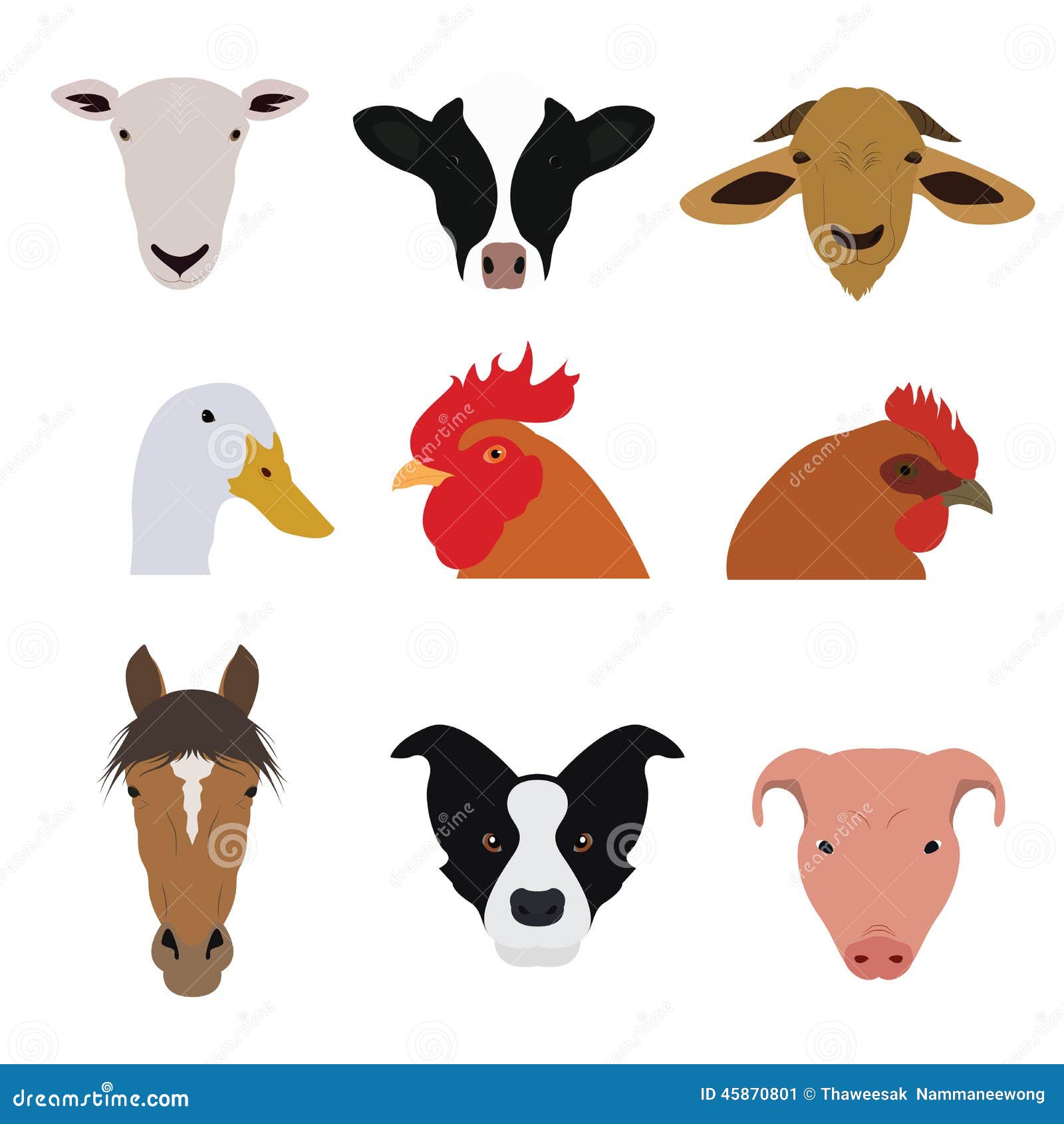 Set of Farm Animals and Pets Vectors and Icons Stock Vector ...