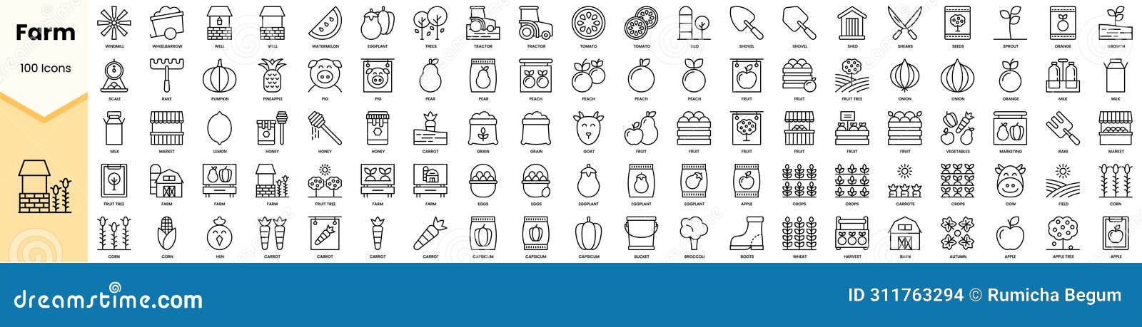 Set of Farm Icons. Simple Line Art Style Icons Pack Stock Vector ...