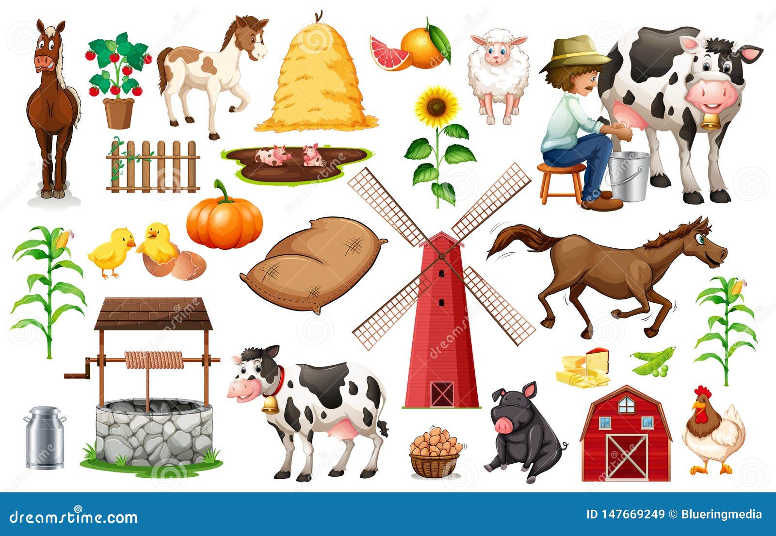 Set of farm objects stock vector. Illustration of sack - 147669249