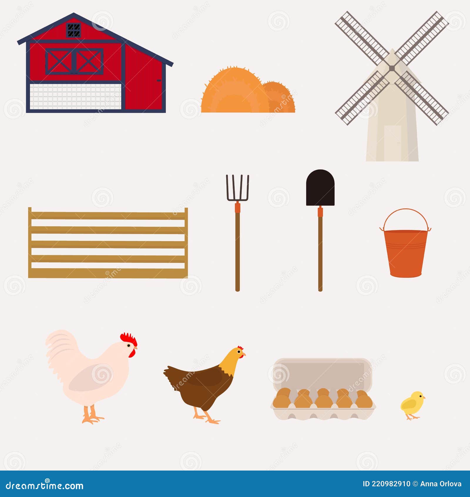 Set of Farm-themed Elements. Stock Vector - Illustration of rural, flat ...