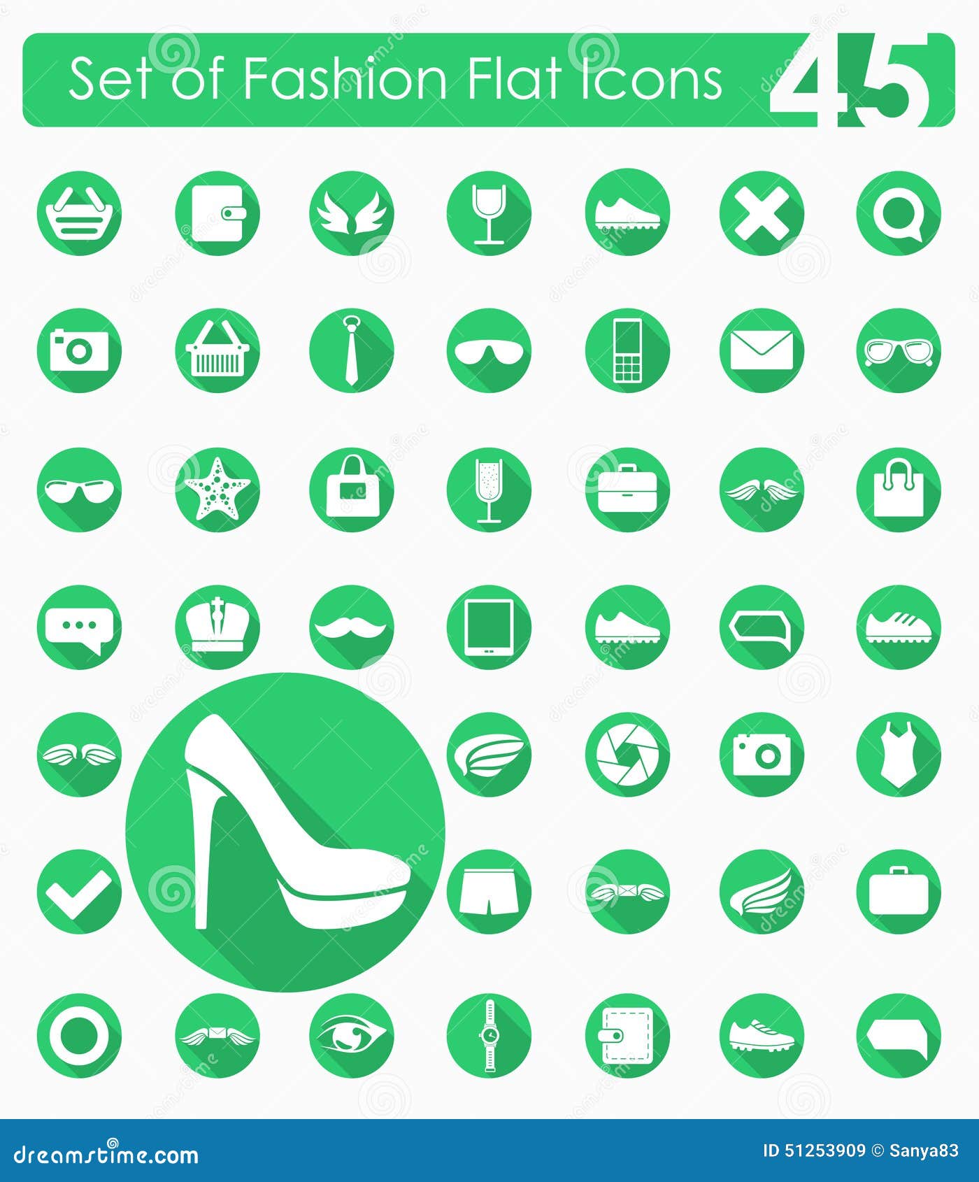 Set of fashion flat icons stock vector. Illustration of color - 51253909