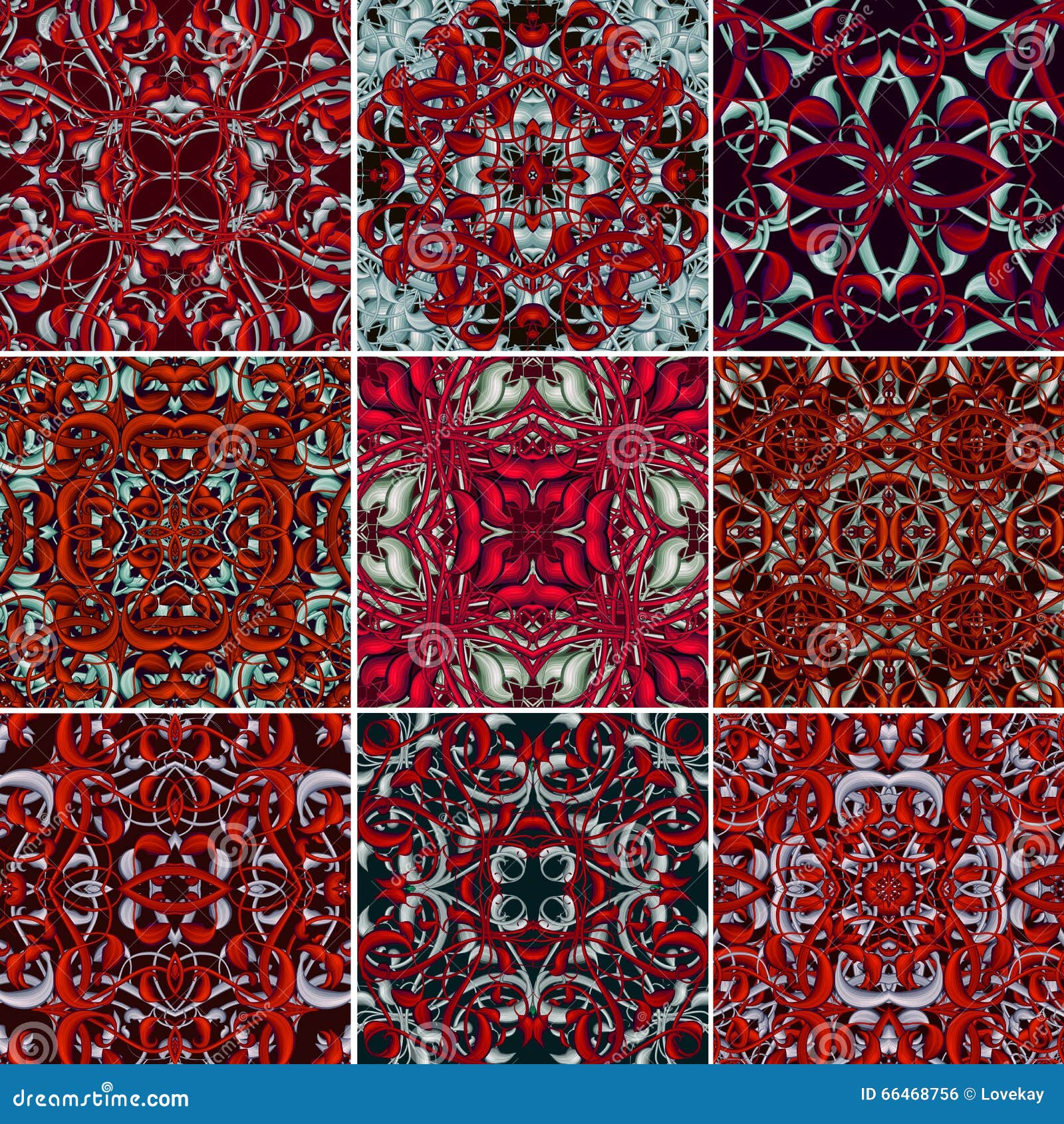 Set of Fashion Red Ornamental Patterns. Seamless Patterns for Te Stock ...