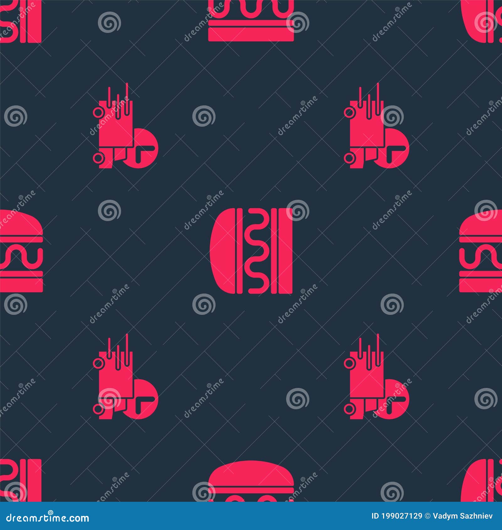 Set Fast Delivery by Car and Burger on Seamless Pattern. Vector Stock ...