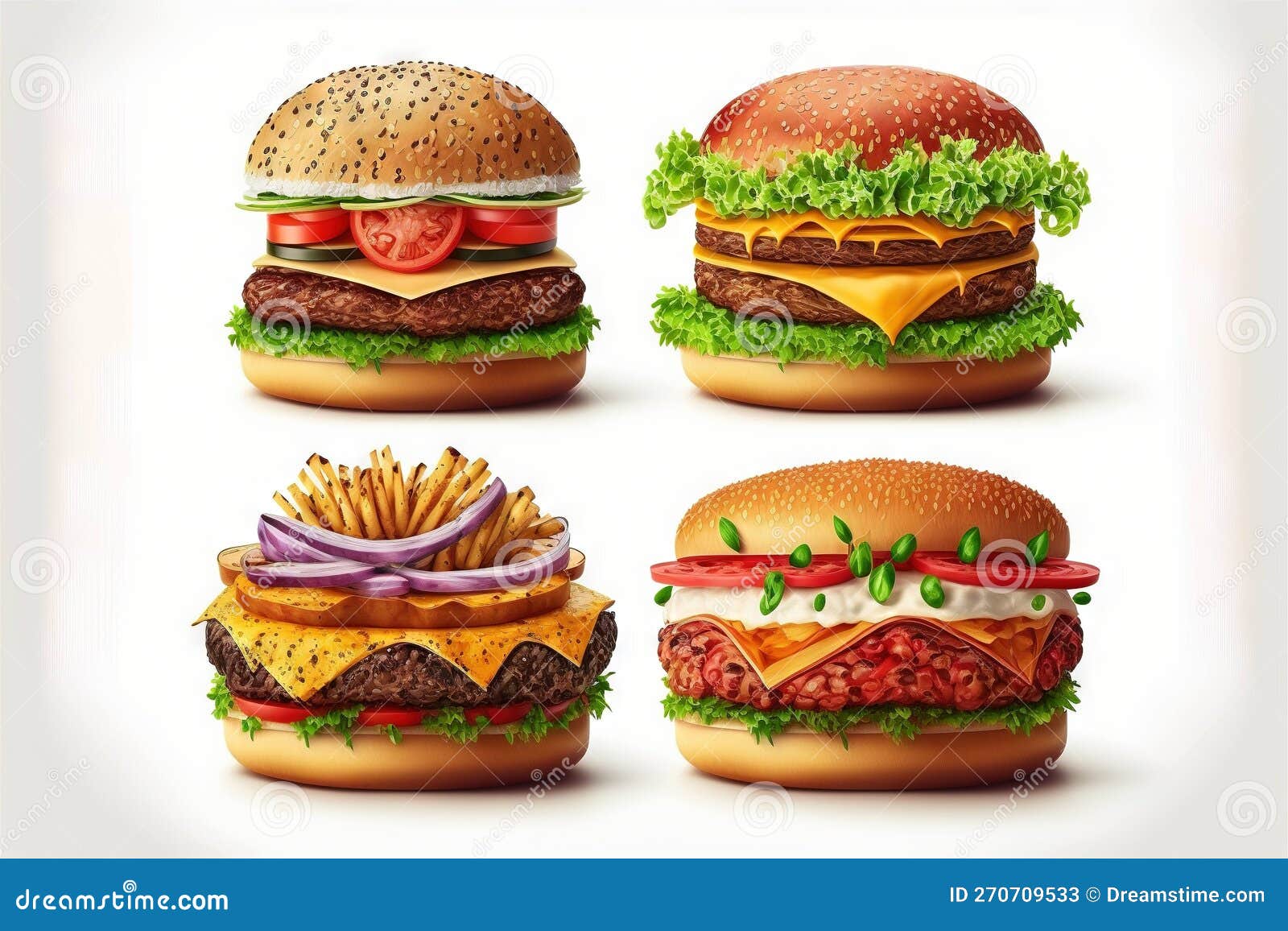 Set of Fast Food for Cafe Burger on White Background Stock Illustration ...