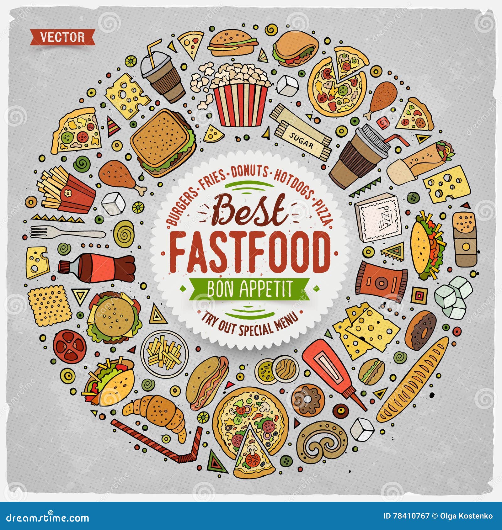 Set of Fast Food Cartoon Doodle Objects, Symbols and Items Stock Vector ...