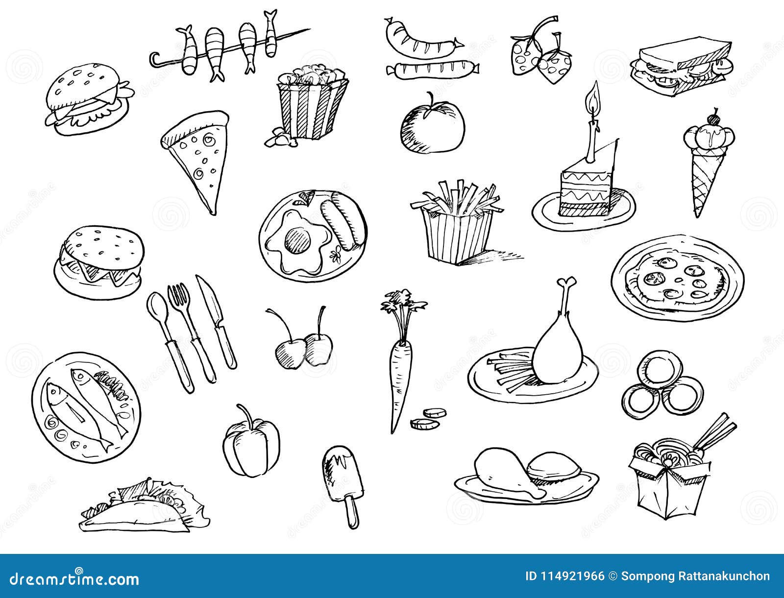 Set with Fast Food Hand Drawn Doodle. Stock Vector - Illustration of ... Set with Fast Food Hand Drawn Doodle. Stock Vector - Illustration of ...