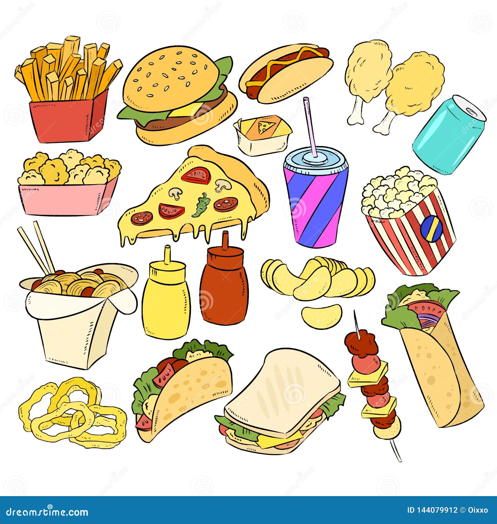 Set of Fast Food Hand Drawn Stickers Doodles Stock Vector ... Set of Fast Food Hand Drawn Stickers Doodles Stock Vector ...