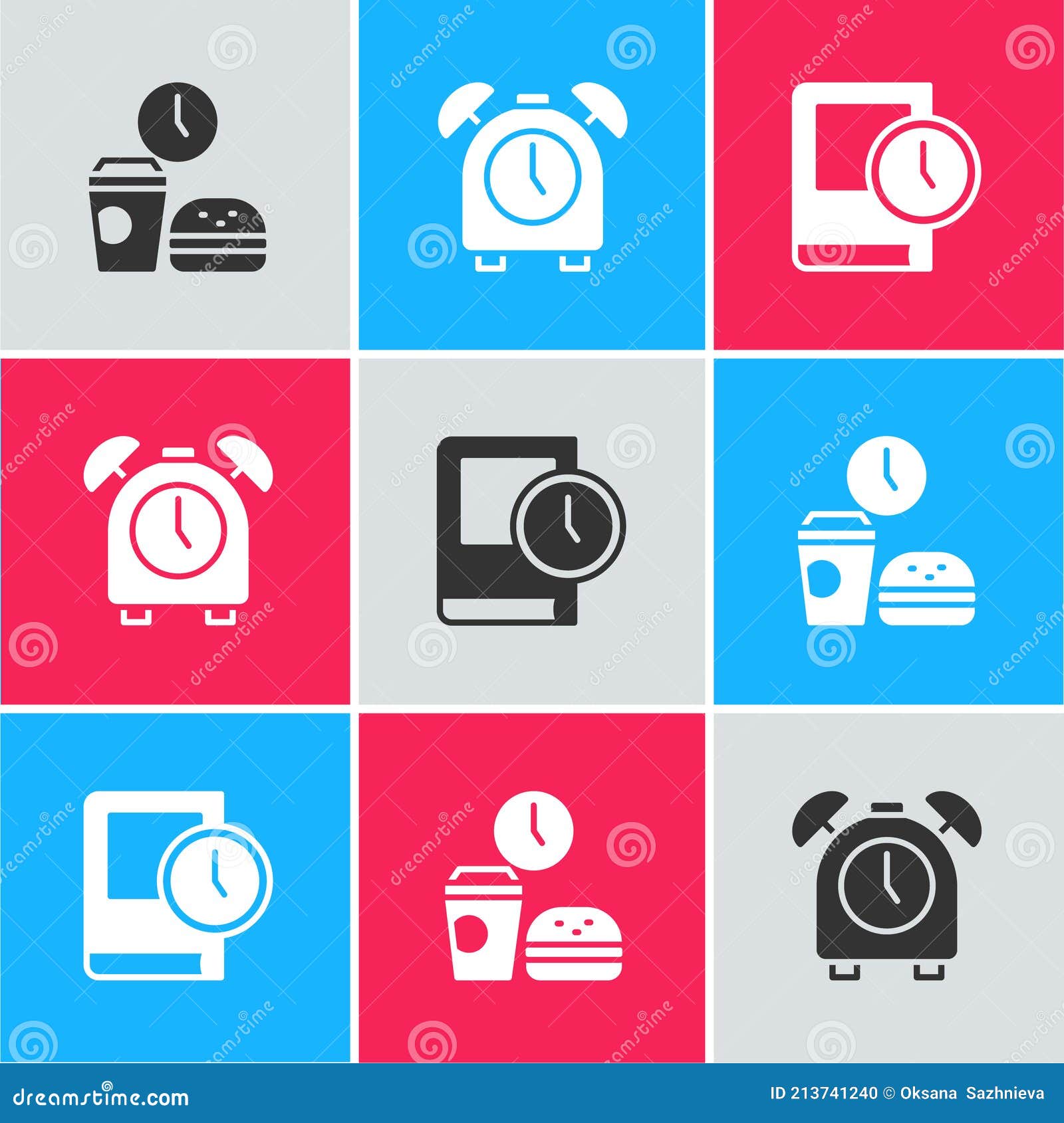 Set Fast Food Time, Alarm Clock and Time for Book Icon. Vector Stock ...