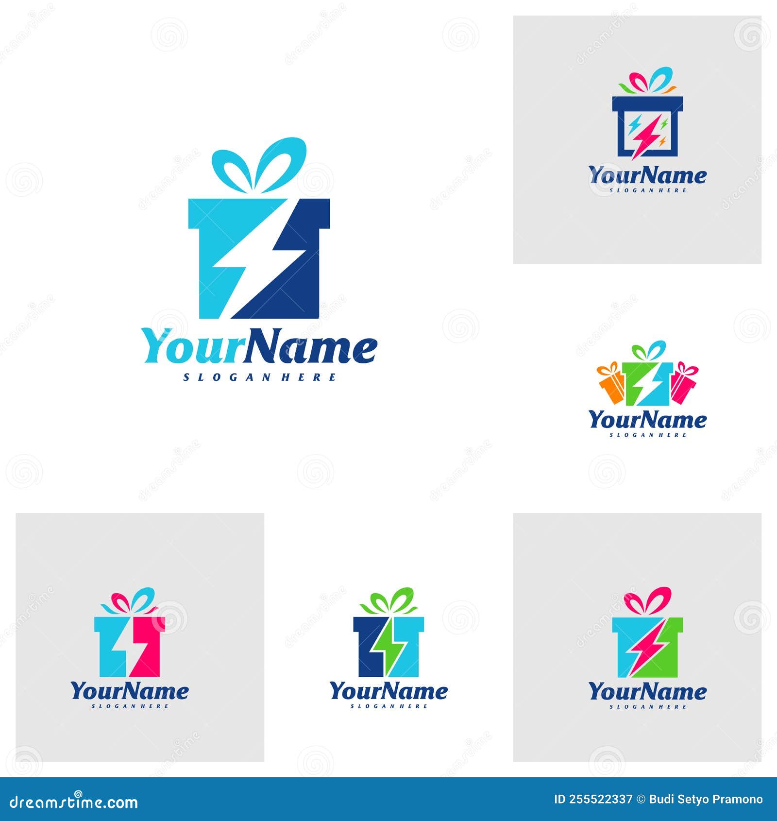 Set of Fast Gift Logo Design Template. Thunder Gift Logo Concept Vector ...