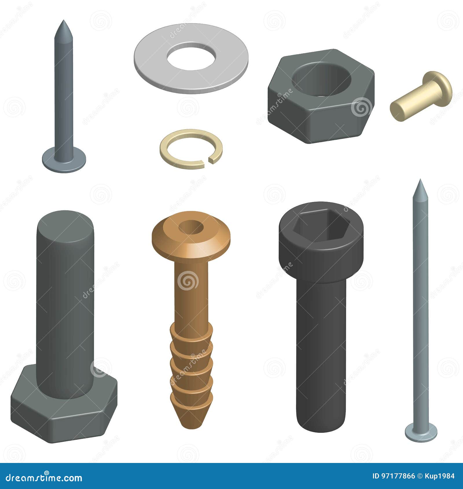 Set of Fasteners in 3D, Vector Illustration. Stock Vector ...