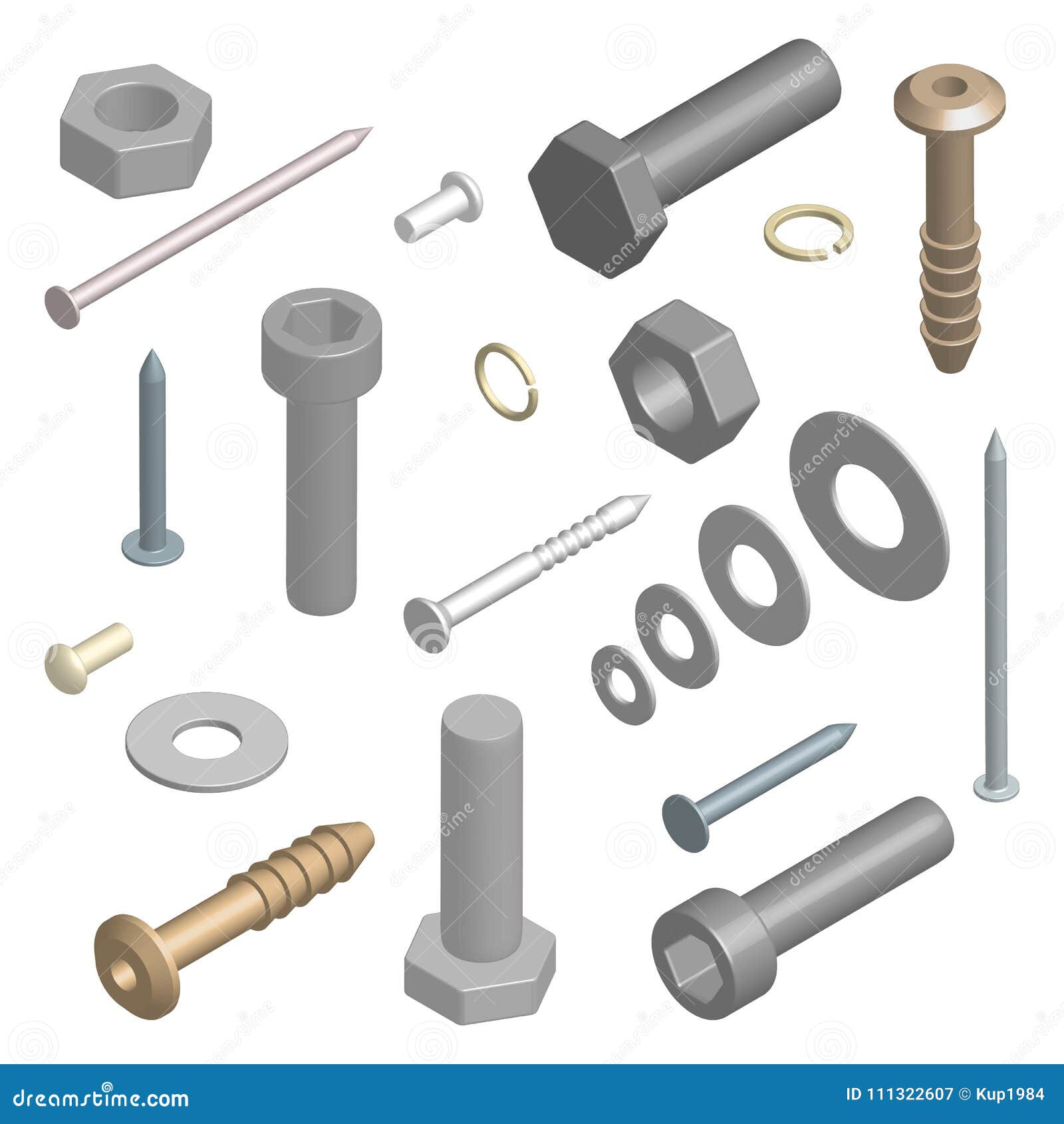 Set of Fasteners in 3D, Vector Illustration. Stock Vector ...