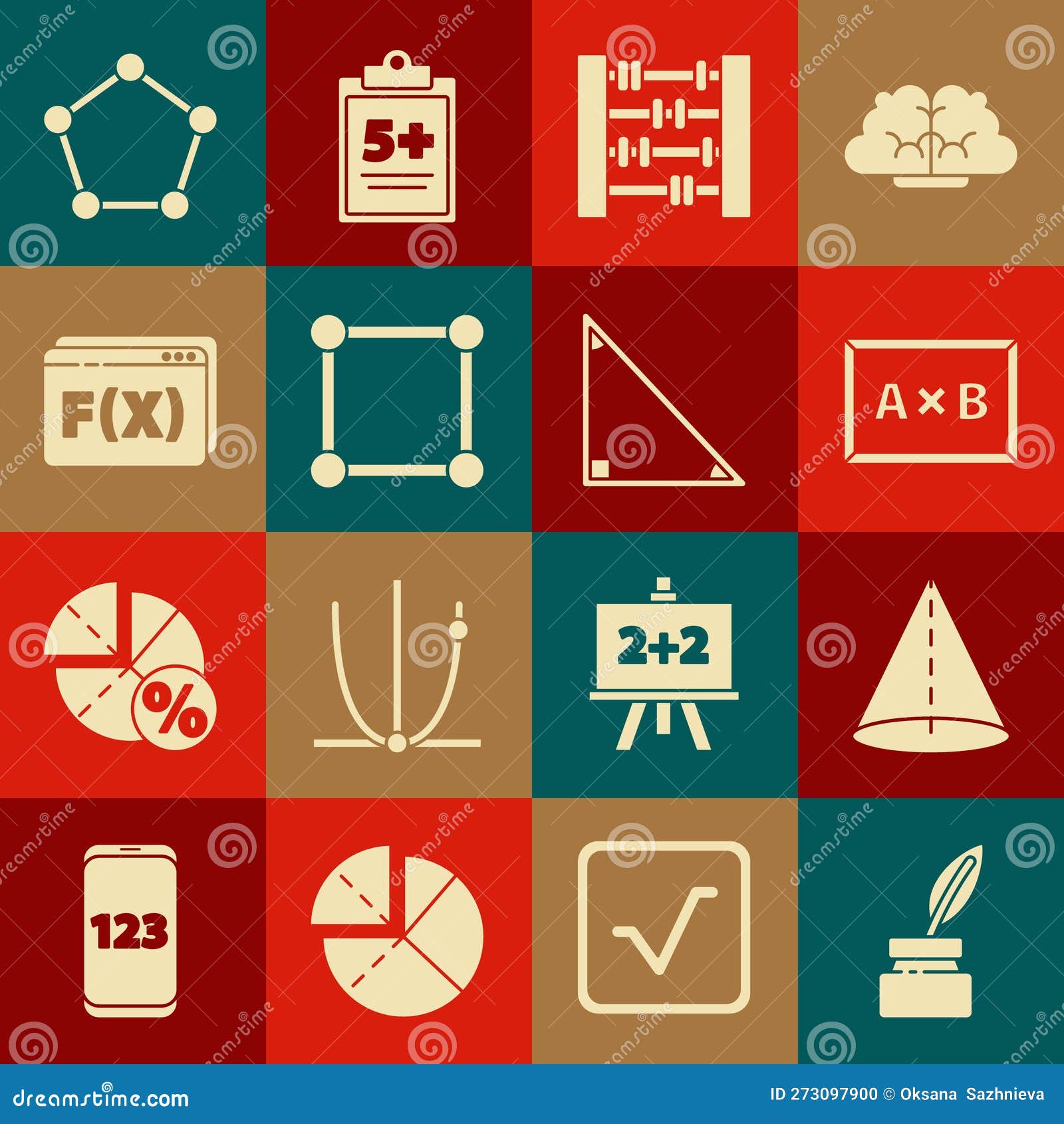 Set Feather and Inkwell, Geometric Figure Cone, Chalkboard, Abacus ...