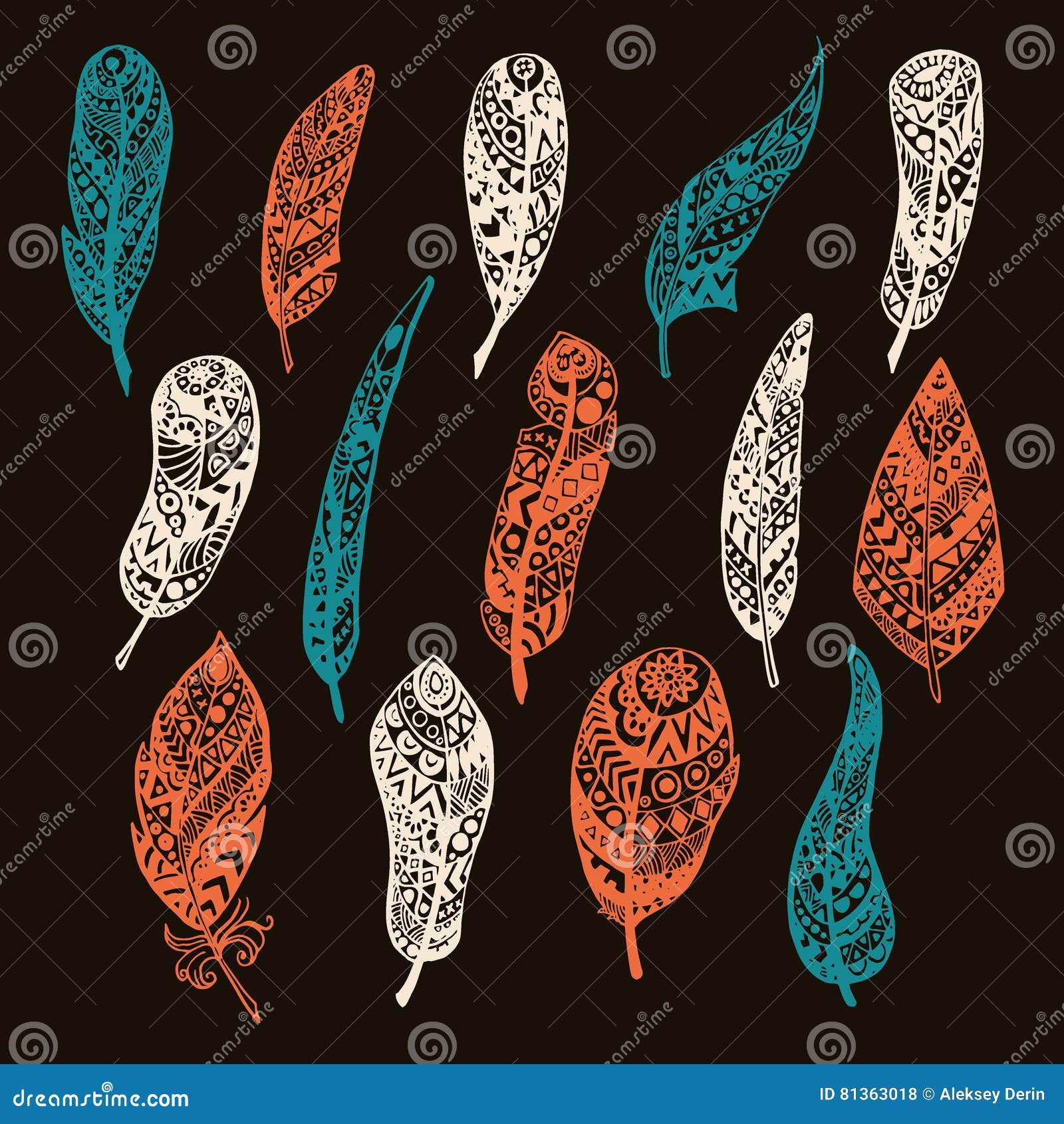 Set of Feathers, Hand Drawing. Illustration with Brush and Ink Stock ...