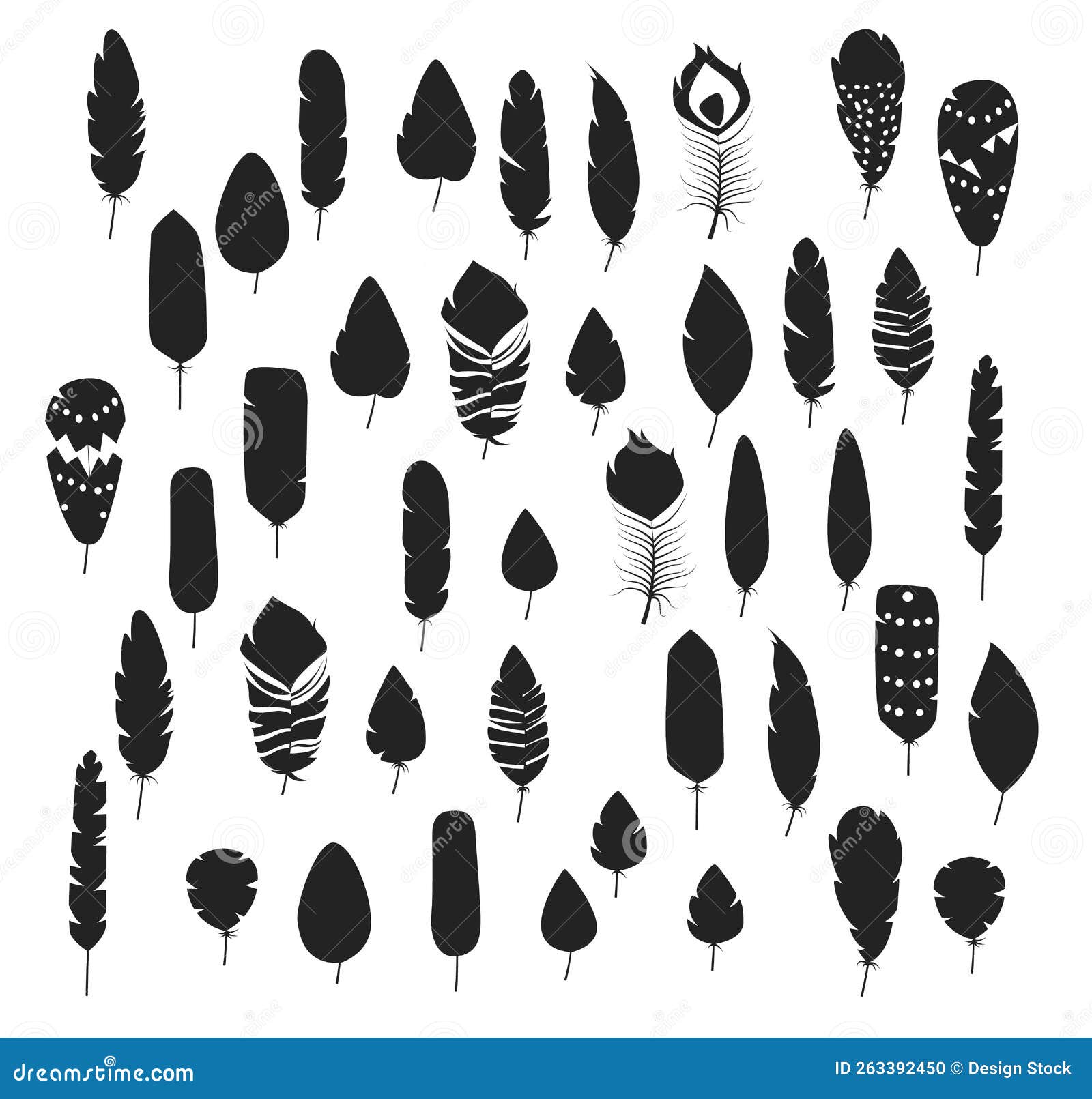 Set of Feathers Silhouettes Vector Stock Illustration - Illustration of ...