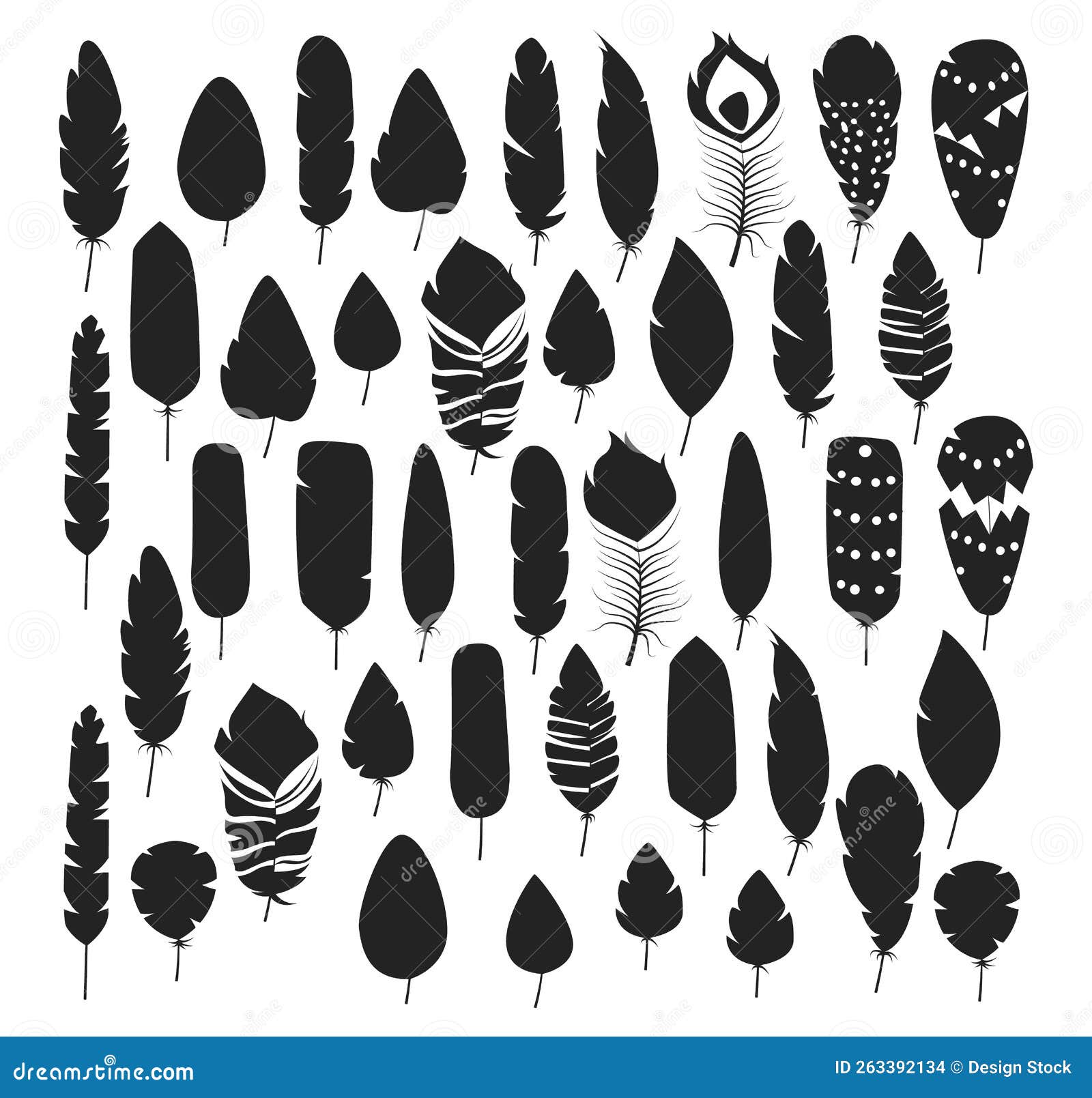 Set of Feathers Silhouettes Vector Stock Illustration - Illustration of ...