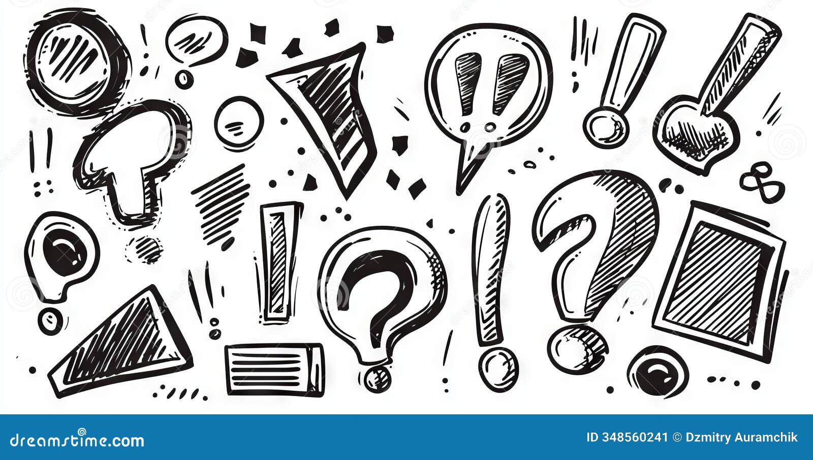 A Set Featuring Hand-drawn Exclamation Points and Question Marks in a ...