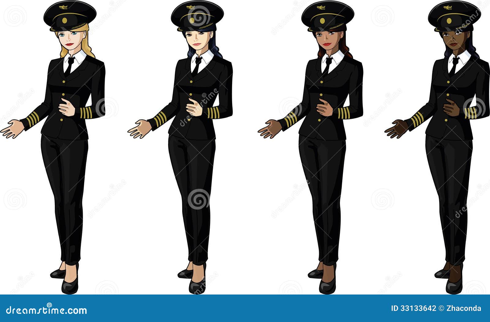 Set Of 4 Female Airplane Pilots Cartoon Vector | CartoonDealer.com ...