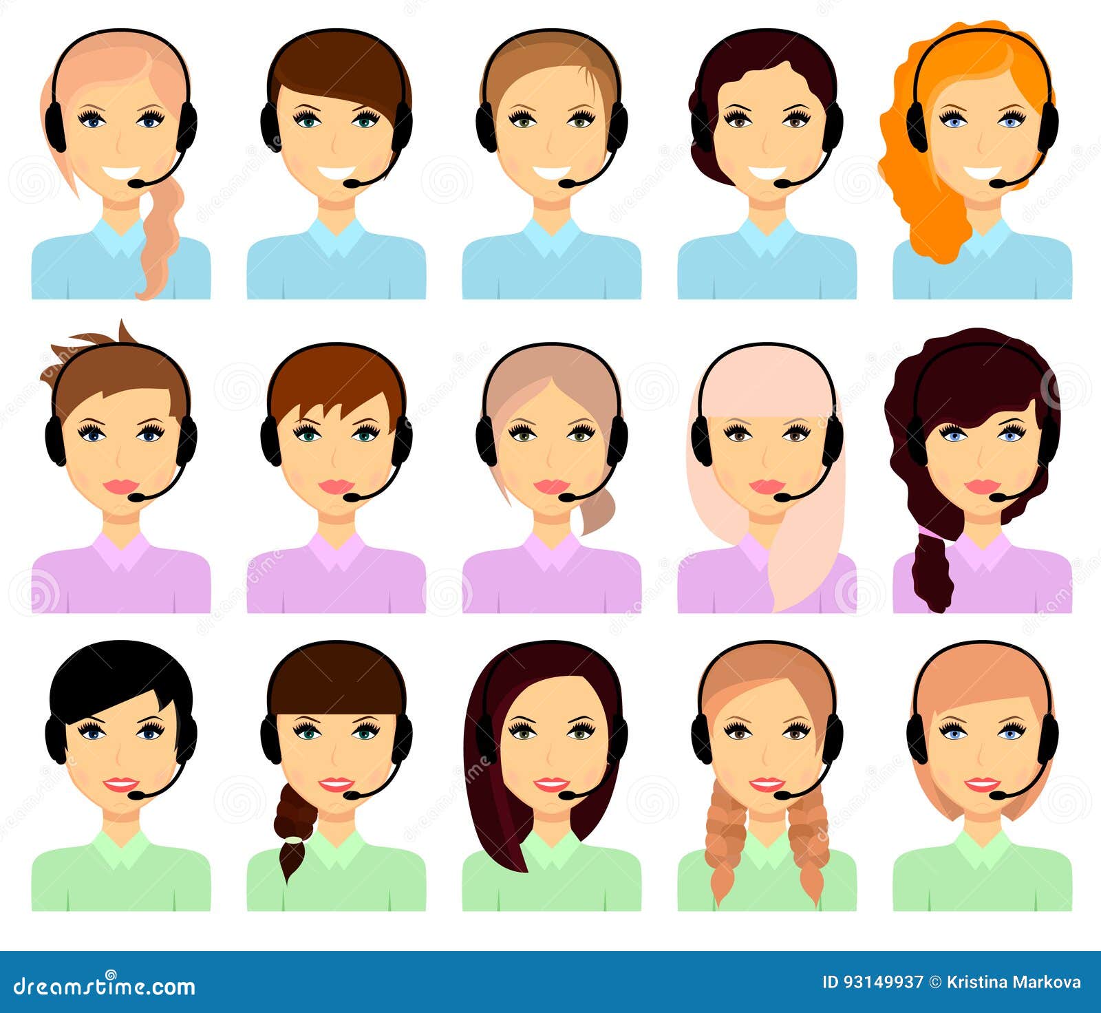 Set of Female Avatars in Headphones. Stock Vector - Illustration of ...