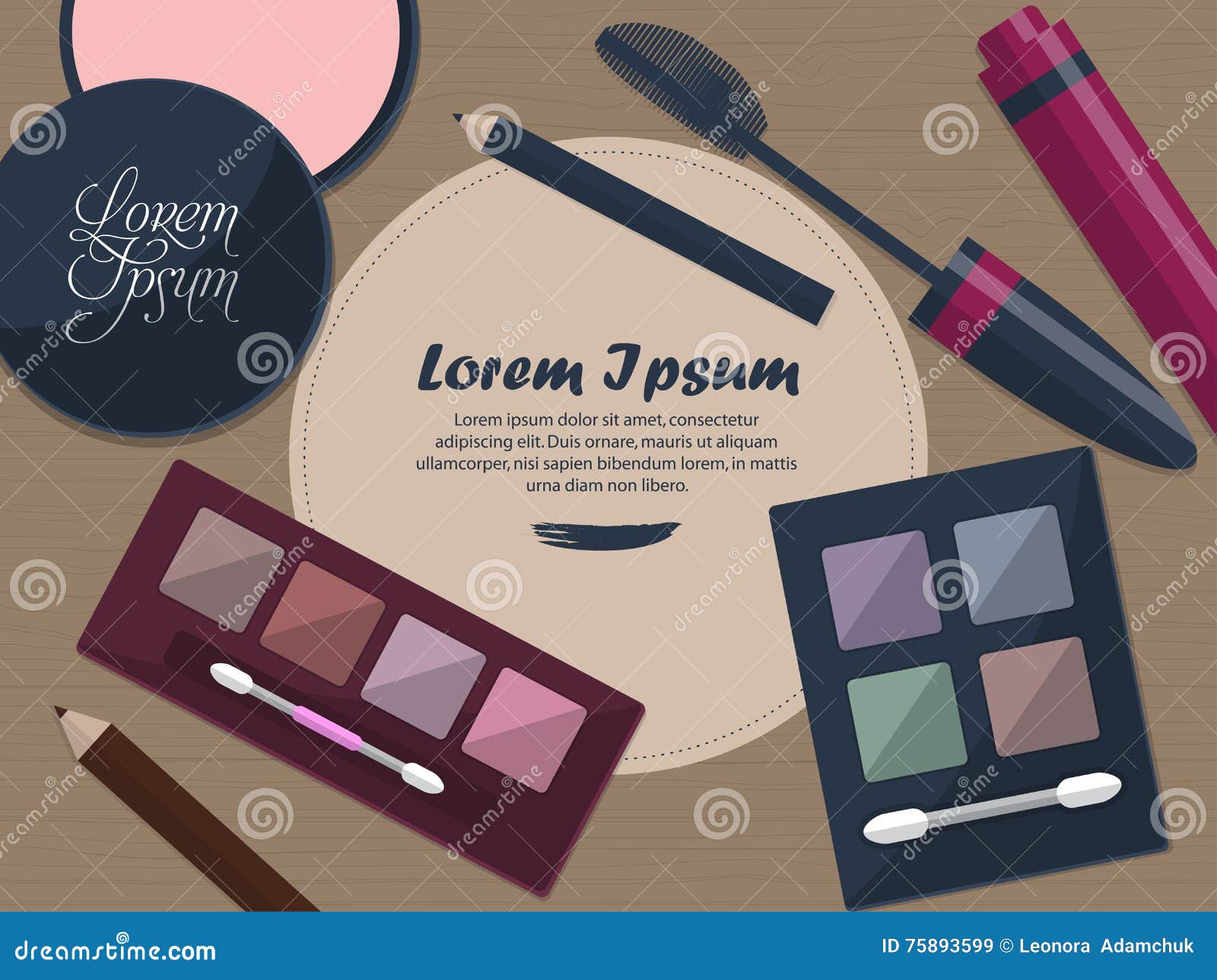 Set of Female Cosmetics on a Table with Place for Your Text. Vector ...