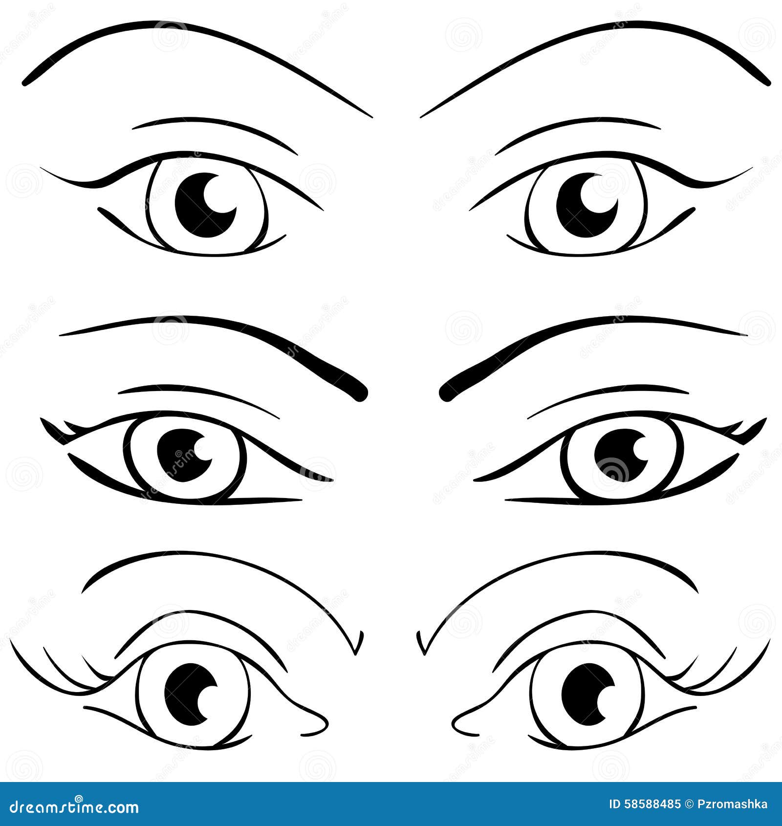 Set female eyes on a white stock vector. Illustration of open - 58588485