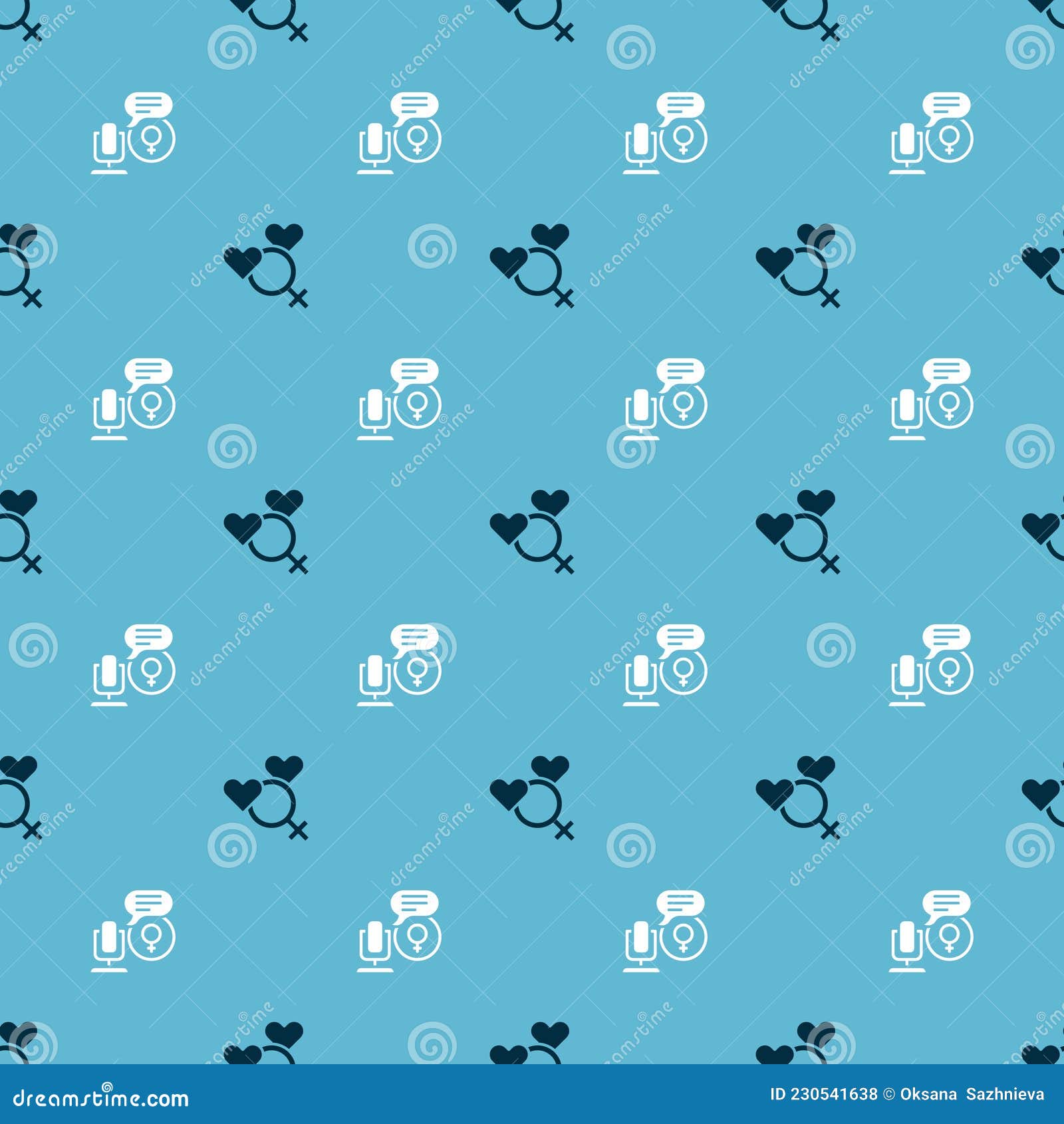 Set Female Gender and Microphone on Seamless Pattern. Vector Stock ...