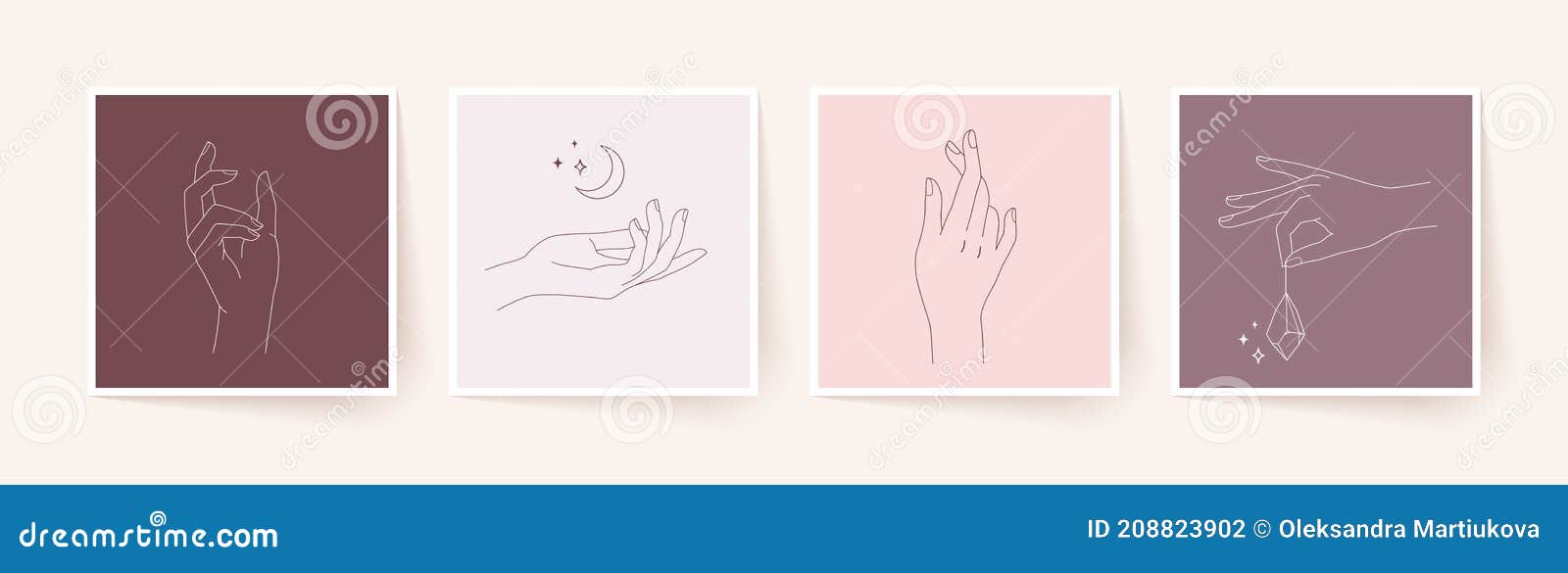 Set of Female Hands in Minimal Linear Style. Modern Single Line Art ...