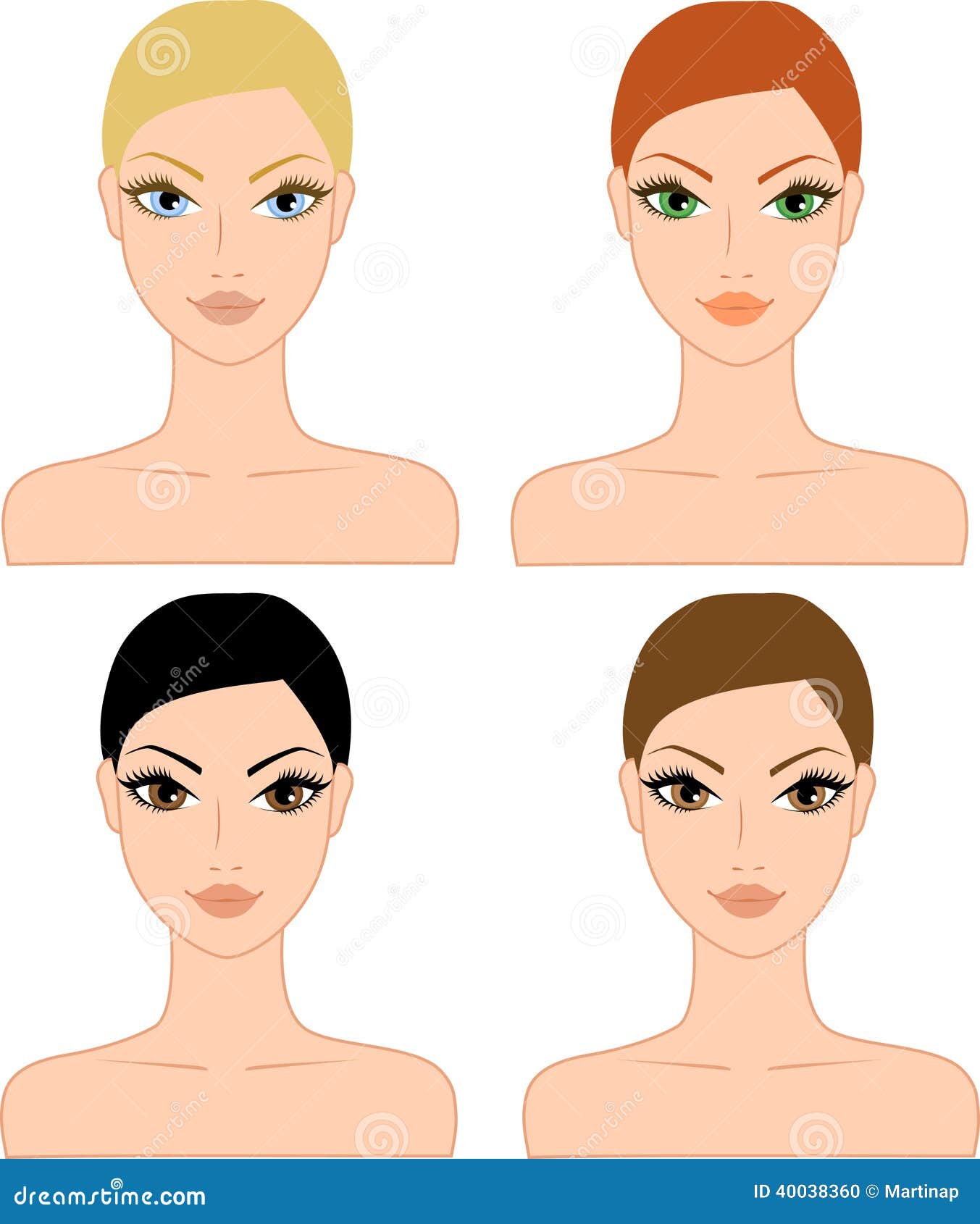 Set of female heads stock vector. Illustration of hair - 40038360