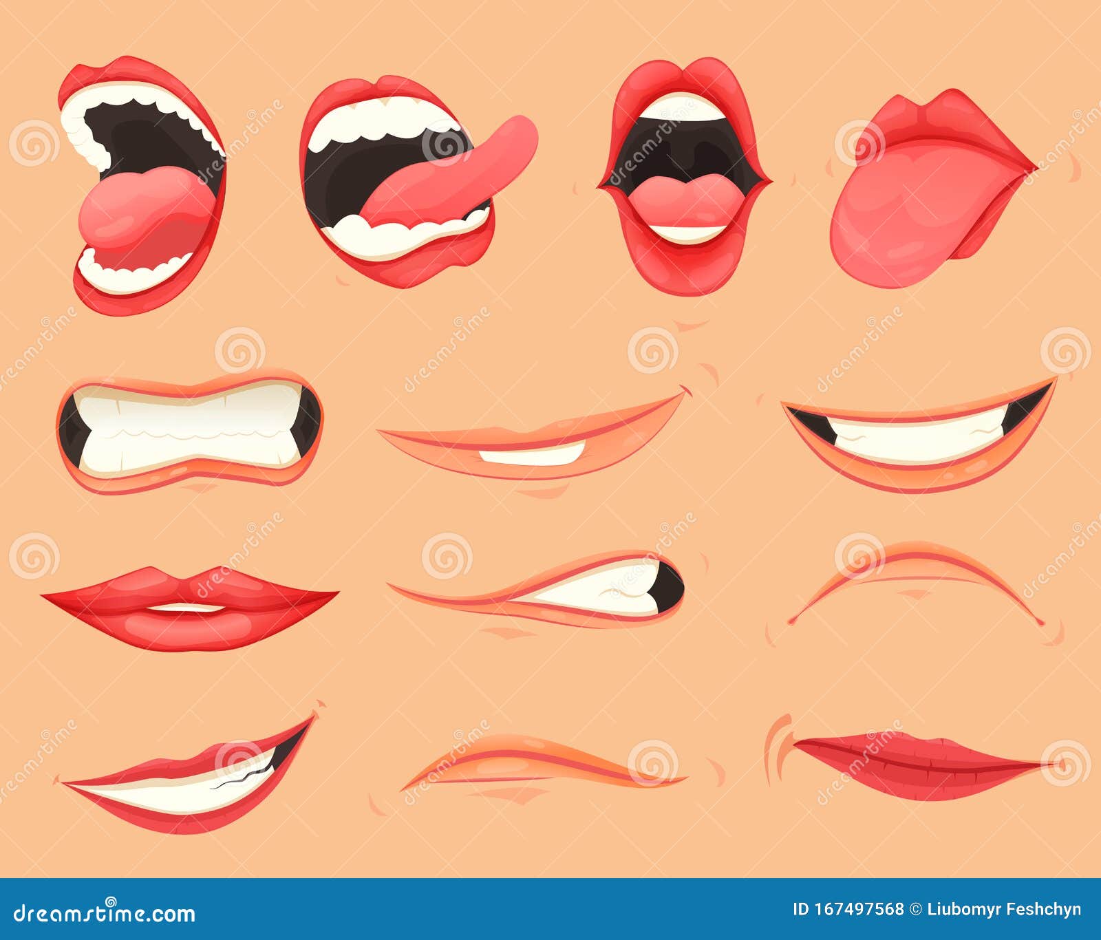 Set of Female Lips with Various Mouth Emotions and Expressions. Vector ... Set of Female Lips with Various Mouth Emotions and Expressions. Vector ...