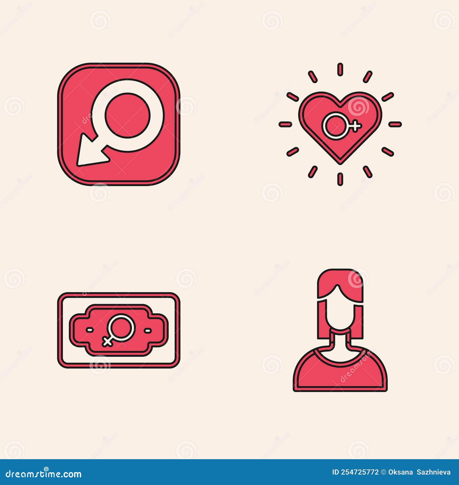 Set Female Male Gender Feminism And Money Growth Woman Icon Vector