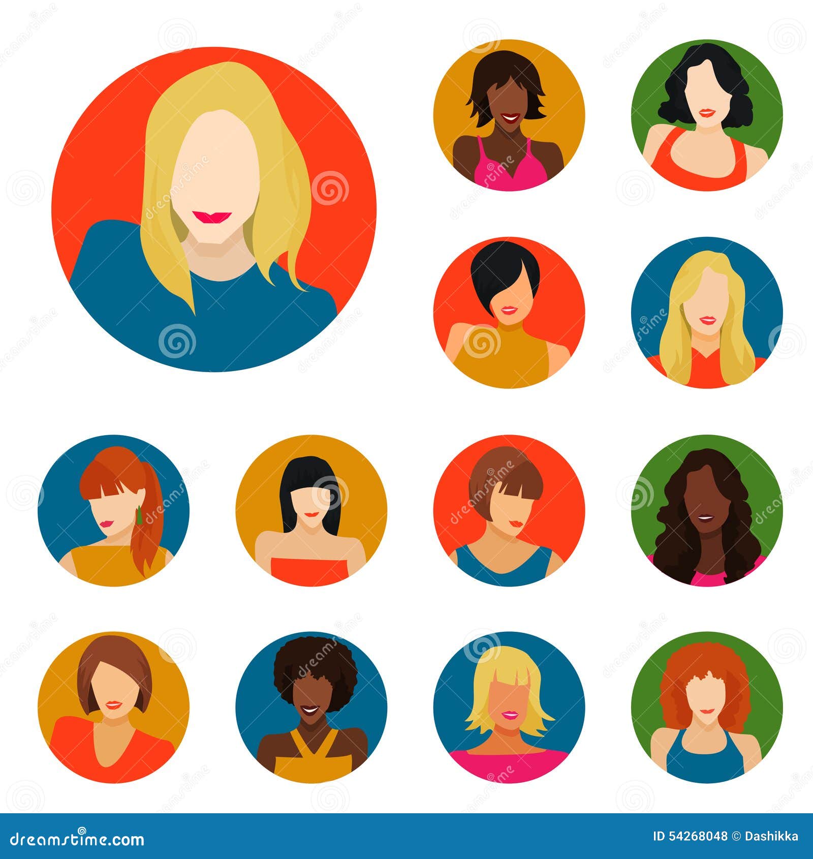 Set of female portraits stock vector. Illustration of fashion - 54268048