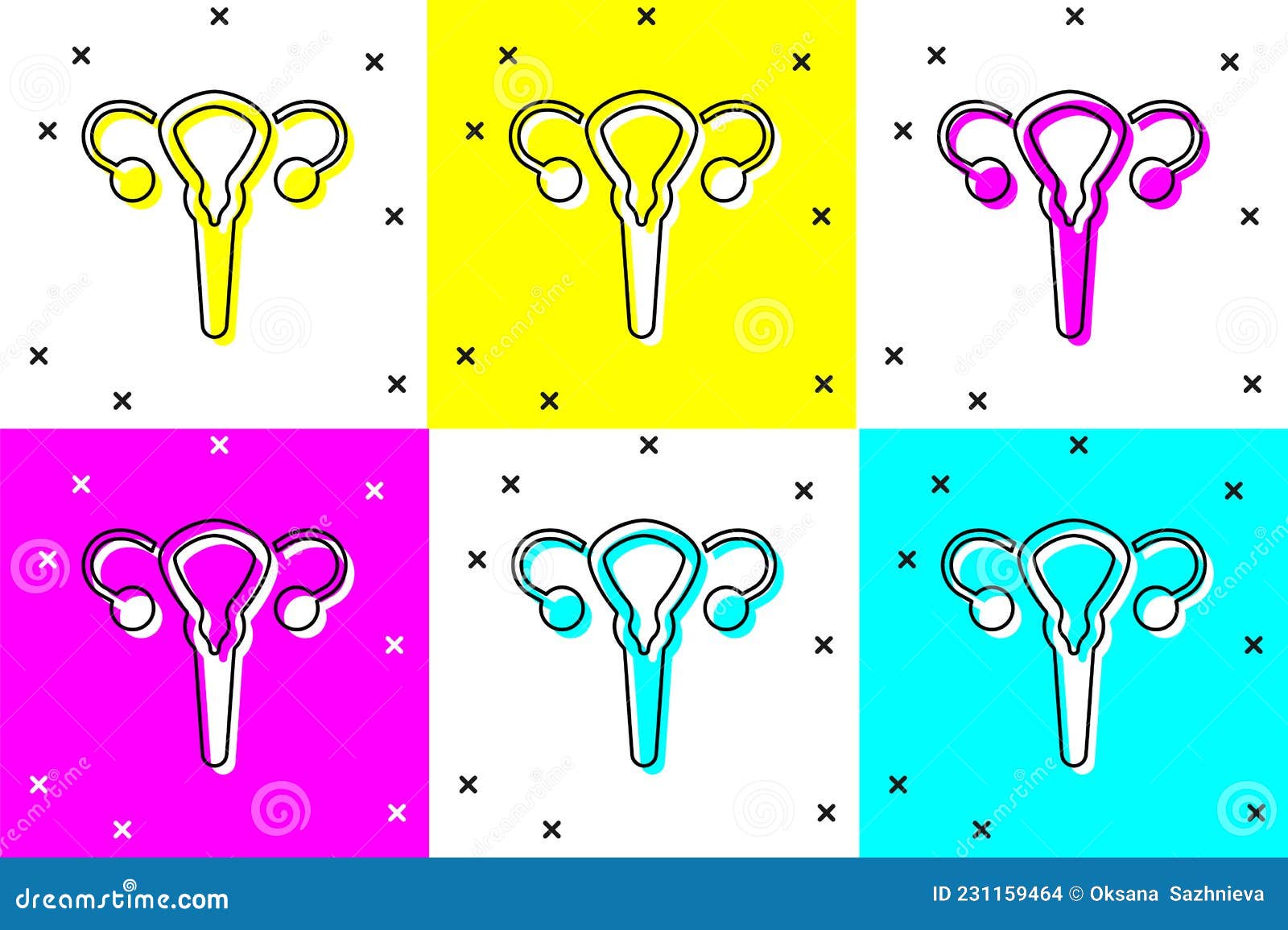 Set Female Reproductive System Icon Isolated On Color Background