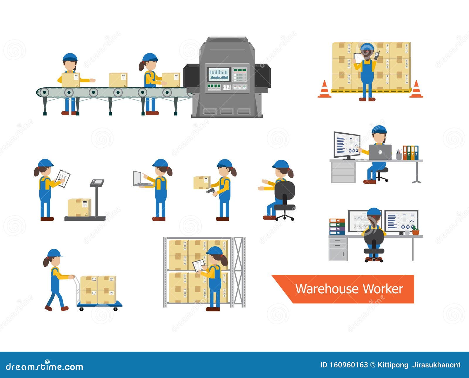 Set of Female Warehouse Workers Stock Vector - Illustration of logistic ...
