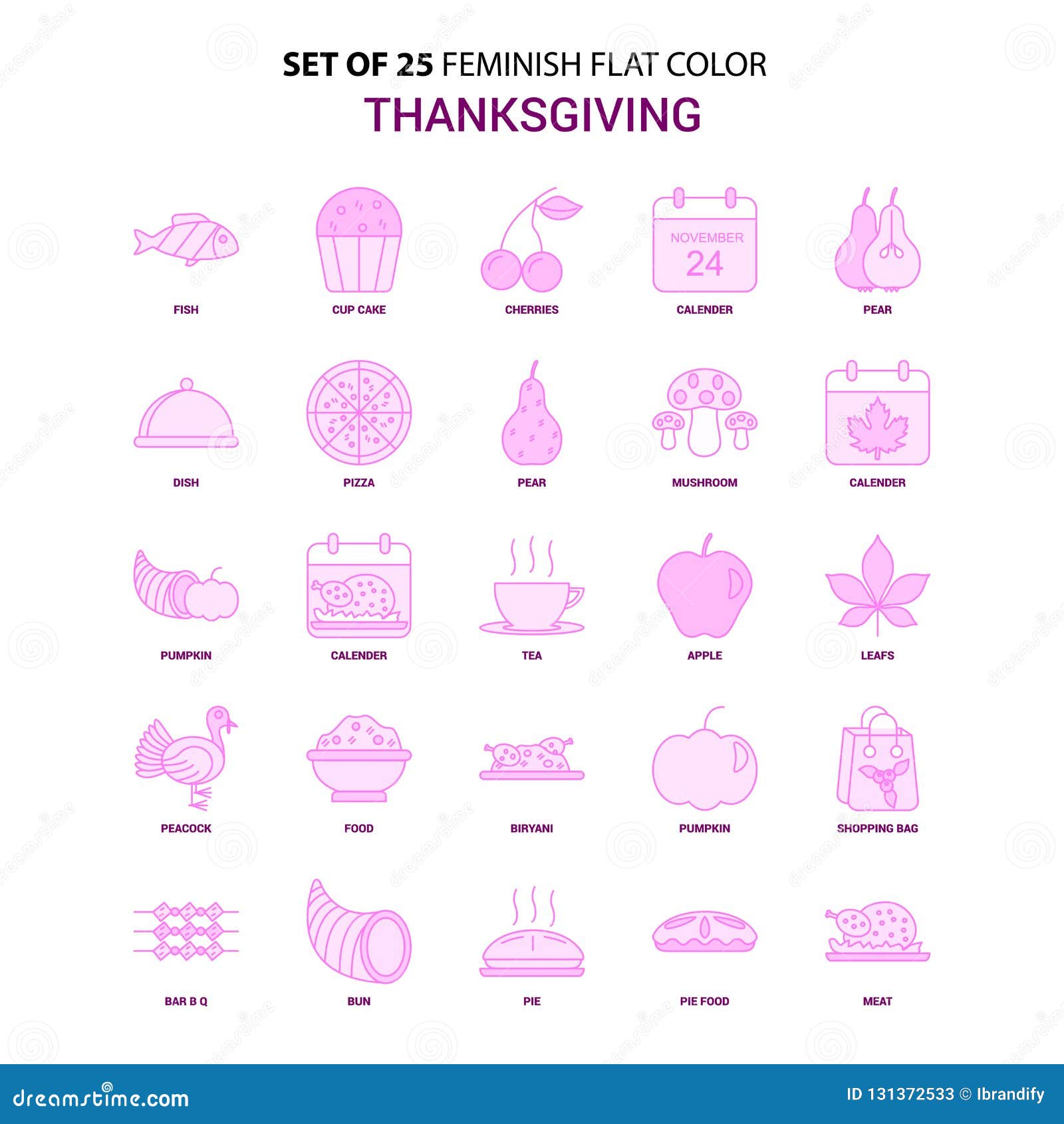 Set of 25 Feminish Thanksgiving Flat Color Pink Icon Set Stock Vector ... Set of 25 Feminish Thanksgiving Flat Color Pink Icon Set Stock Vector ...