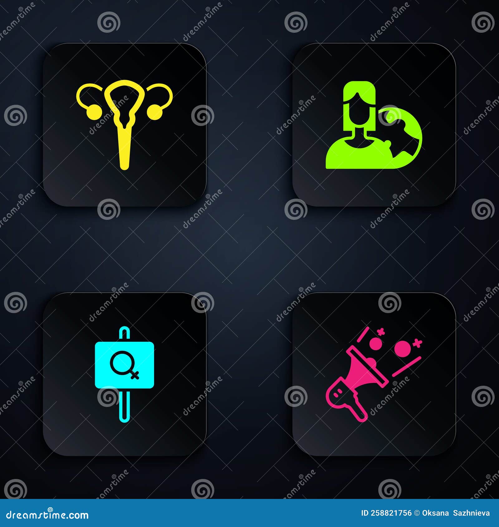 Set Feminist Activist Female Reproductive System And Women From
