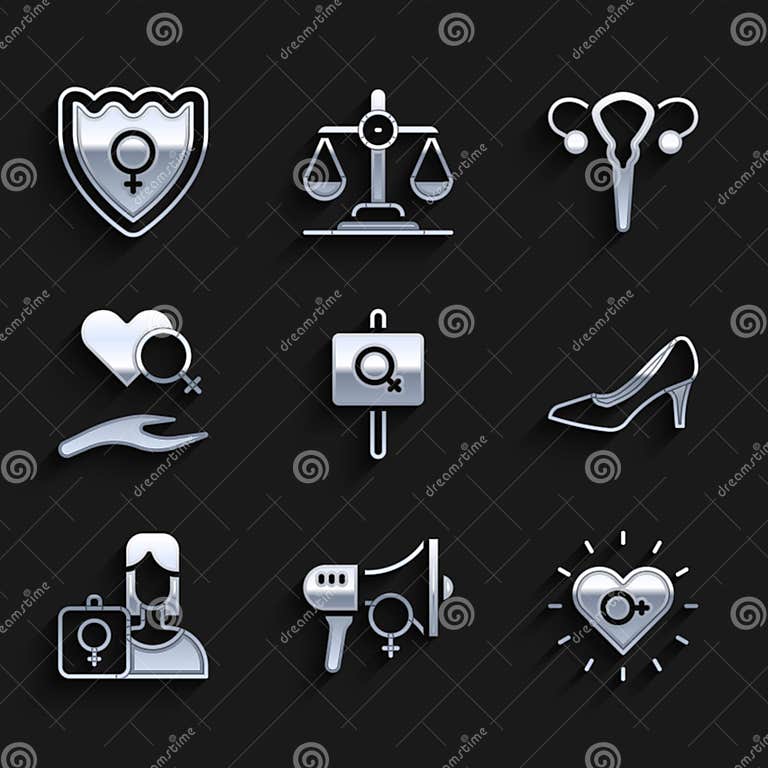 Set Feminist Activist Feminism Woman Shoe Heart With Female Gender