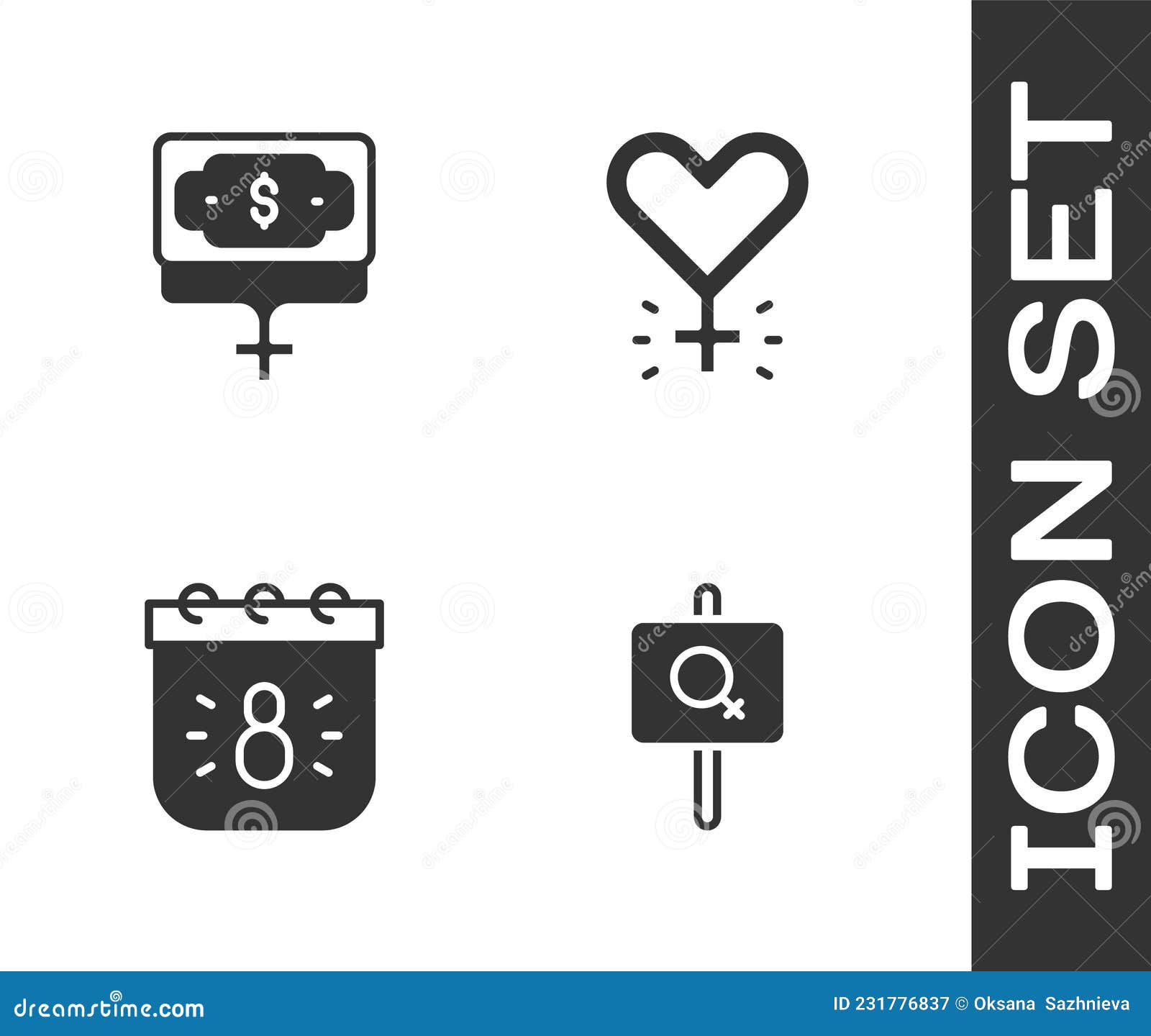 Set Feminist Activist Money Growth Woman Calendar With 8 March And