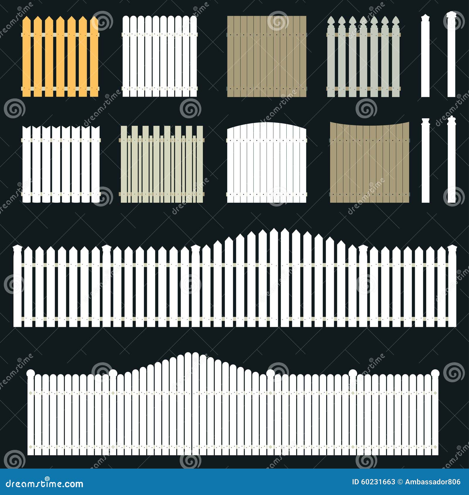 Set of Fence, Palisade - Vectors Stock Vector - Illustration of outdoor ...