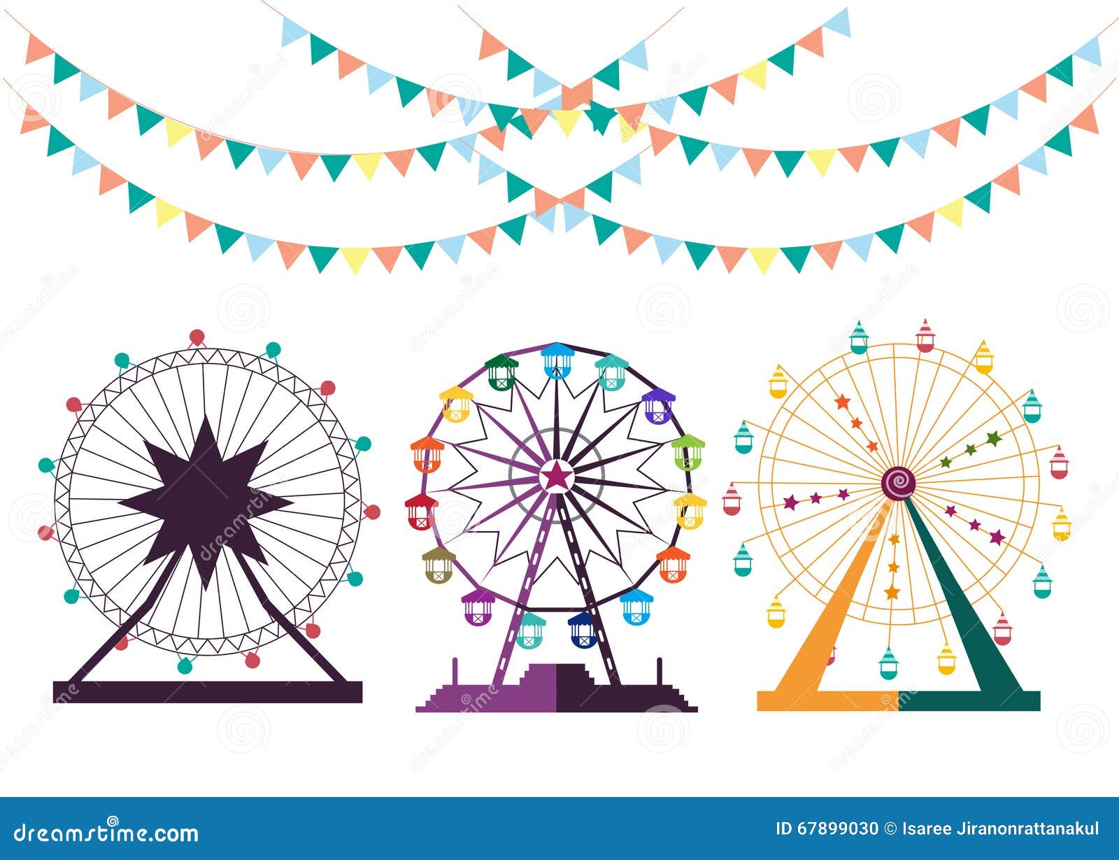 Set of Ferris Wheel from Amusement Park, Illustrations Stock ...