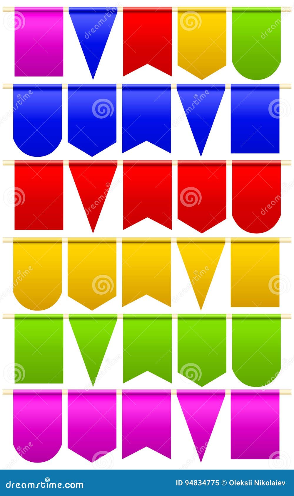 Set Festival Flags Of Different Colors And Shapes. White Background ...