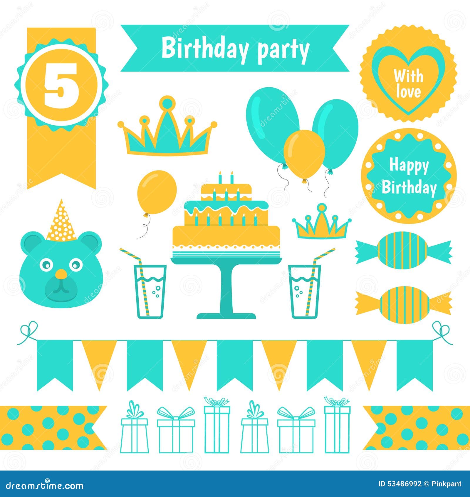 Set of Festive Birthday Party Elements. Flat Design Stock Vector ...