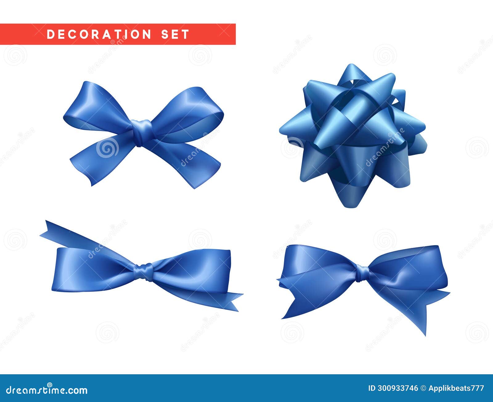 Set of Festive Blue Bows Made of Ribbon. Holiday Different Types of ...