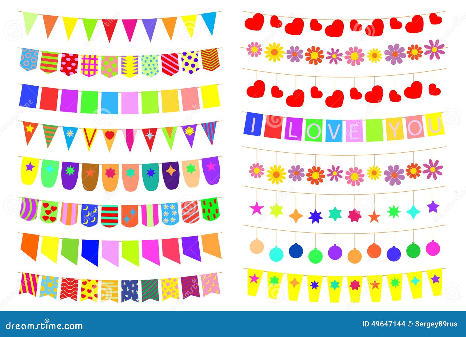 Set of Festive Decorations on the Ropes. Stock Vector - Illustration of ...