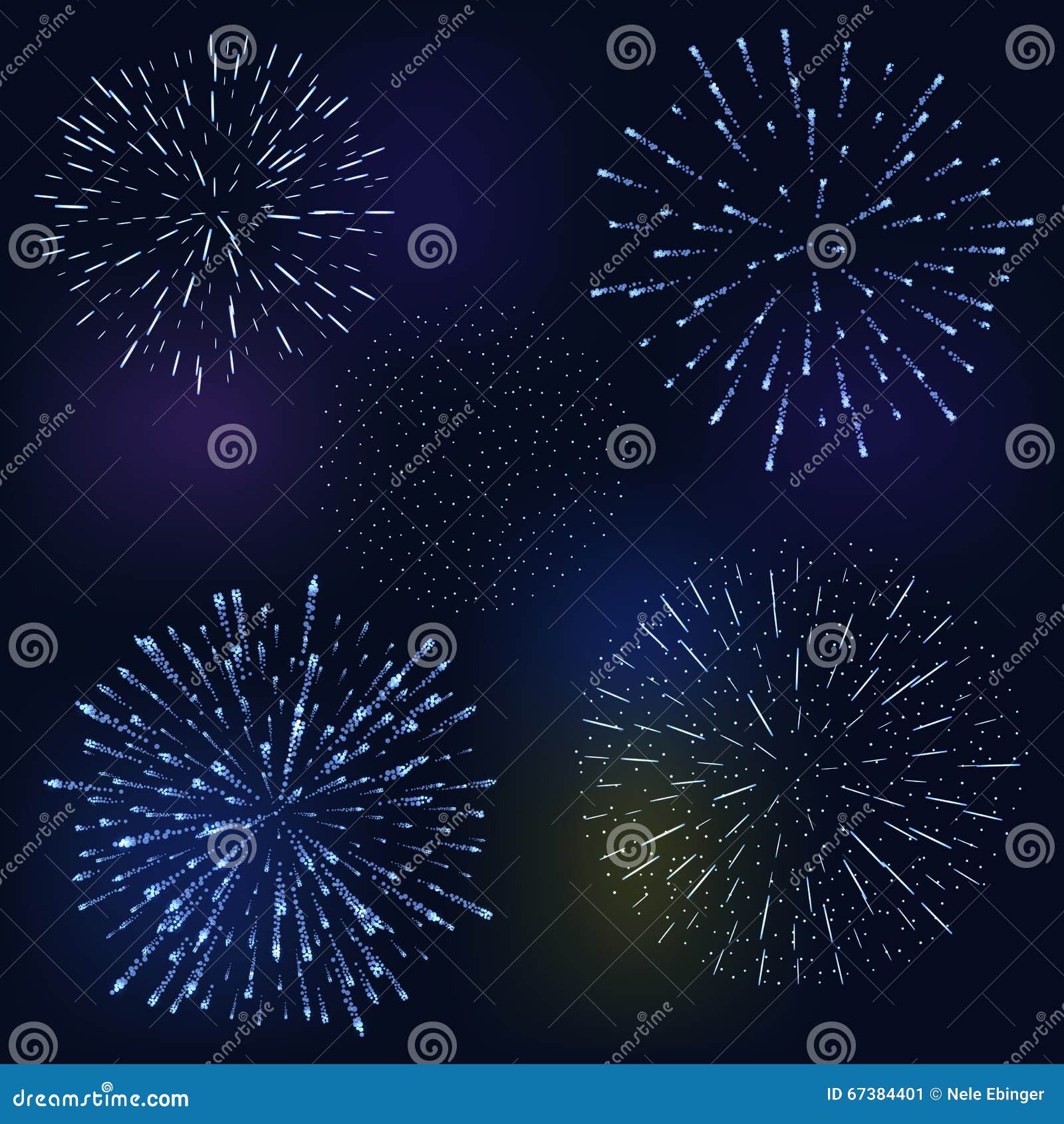 Set of Festive Firework Bursting in Various Shapes Sparkling on Black ...