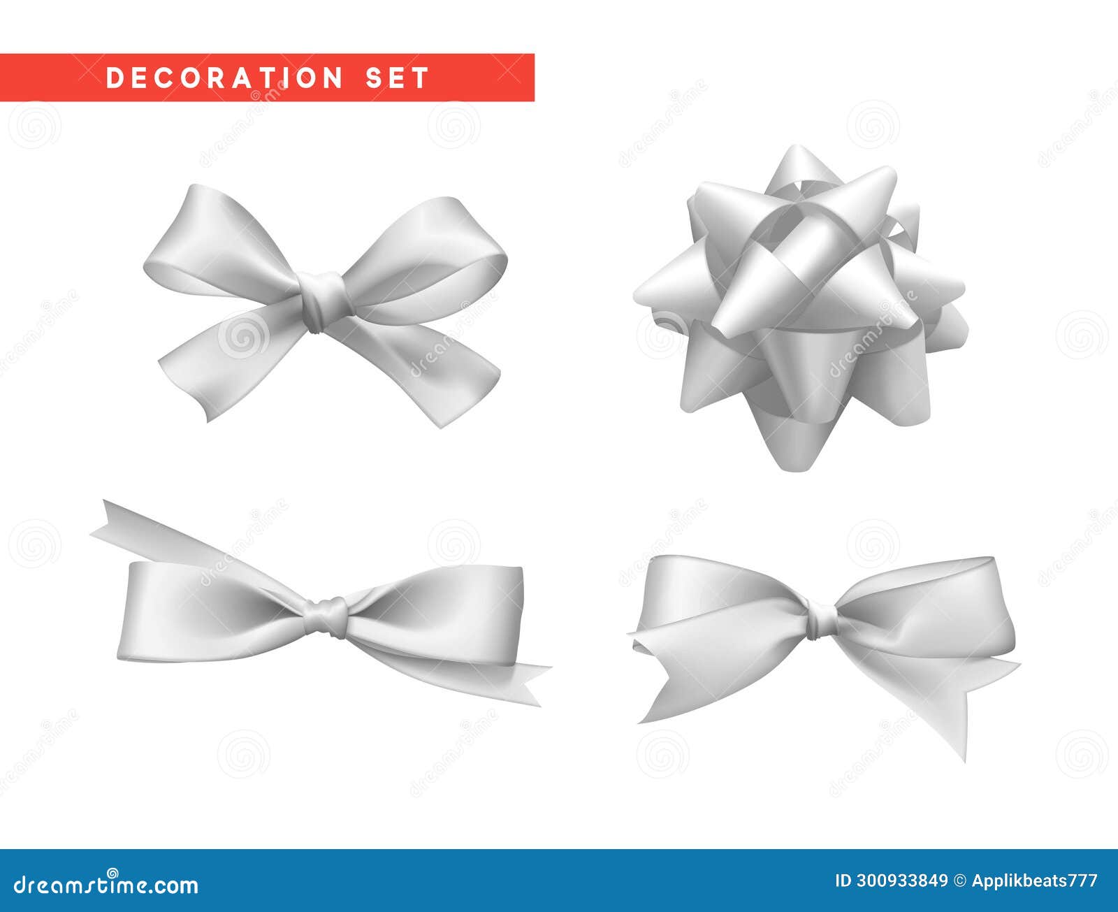Set of Festive White Bows Made of Ribbon. Holiday Different Types of ...