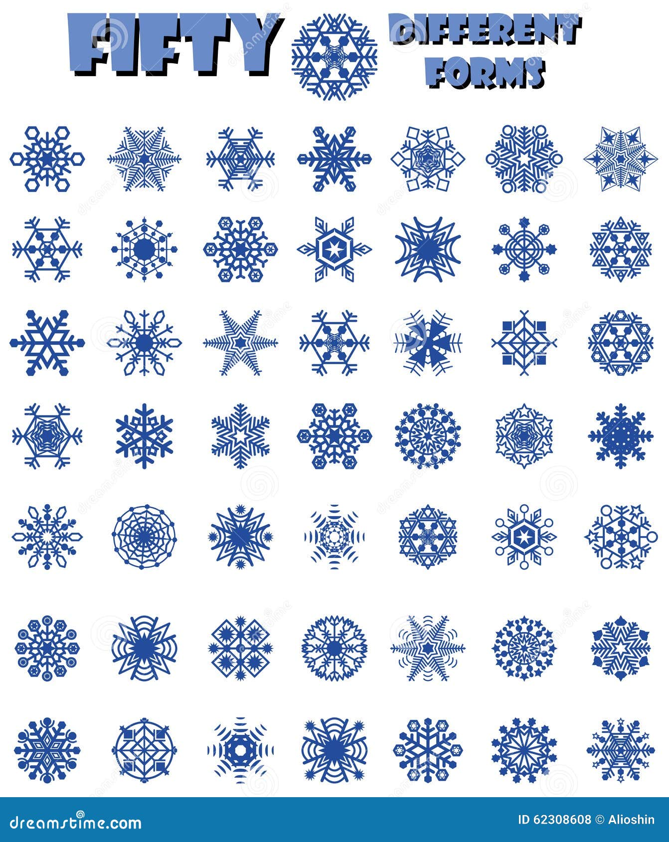 A Set of Fifty Different Shapes of Snowflakes. Stock Vector ...