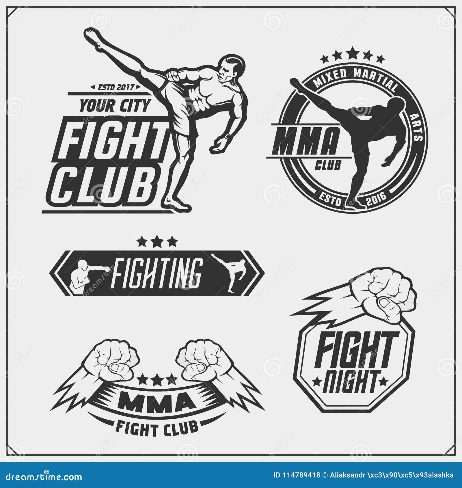Set of Fighting Club Emblems, Labels, Badges and Design Elements. Stock ...